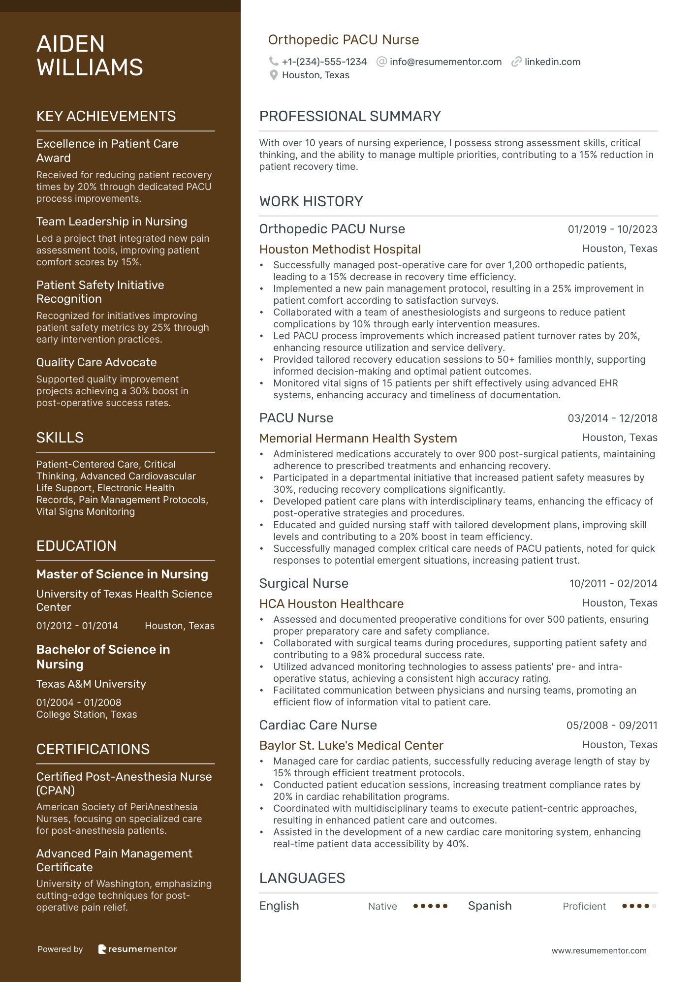 PACU Nurse Resume Example - Free to Edit ATS-Friendly PDF - 2025