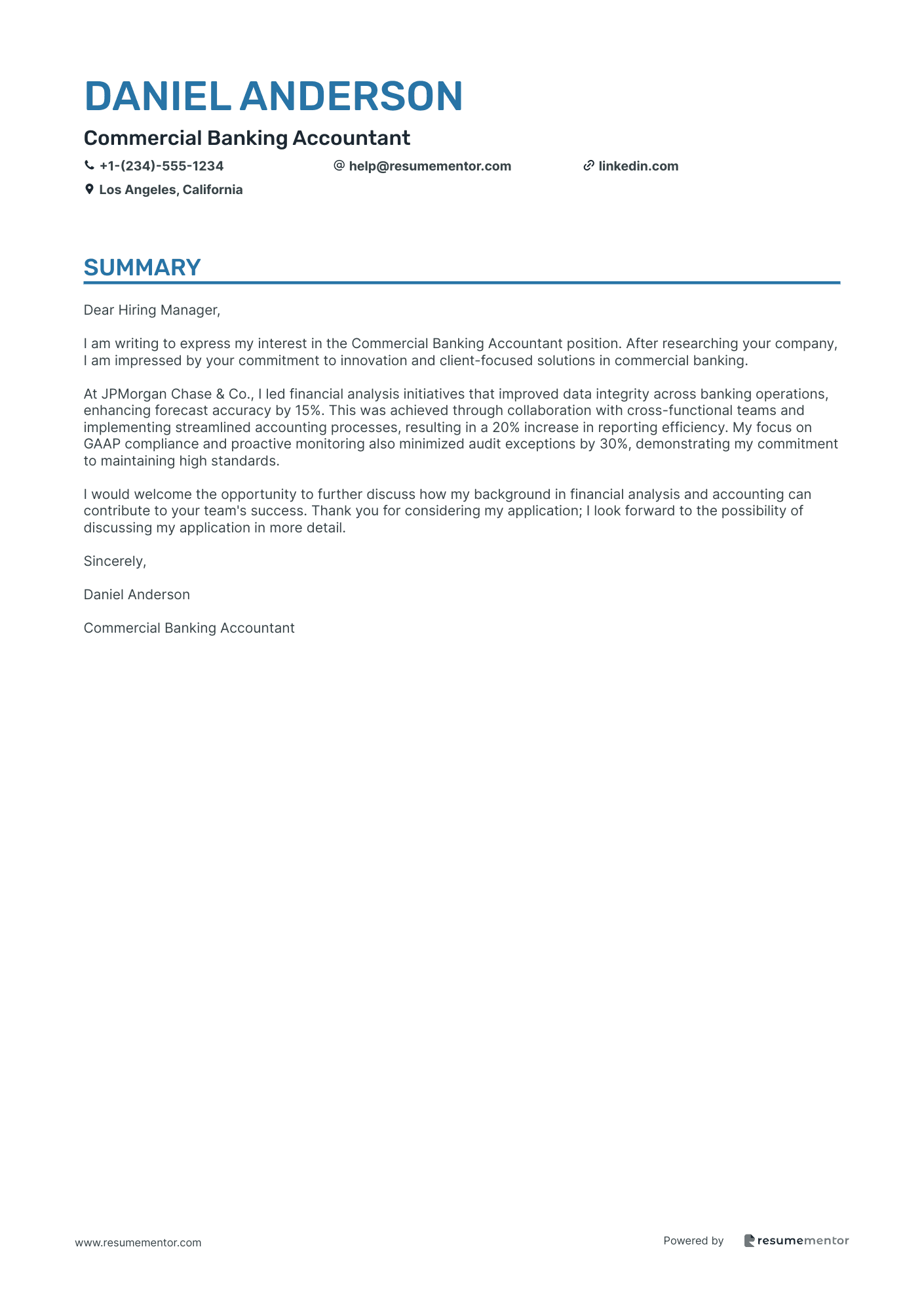 Banking Accountant Cover Letter Examples by ResumeMentor.com ...