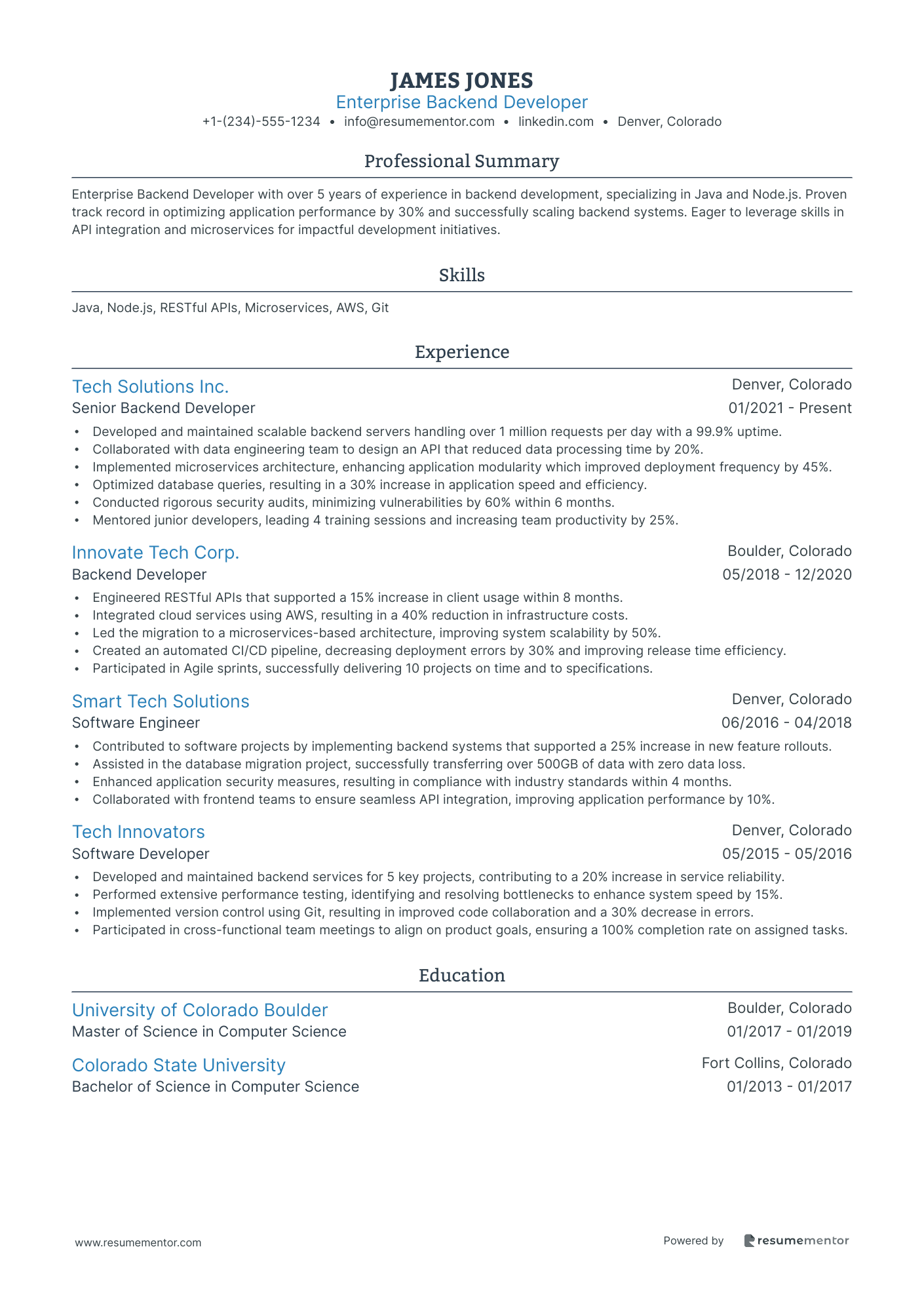 Backend Developer Resume Example - Free to Edit ATS-Friendly PDF - 2025