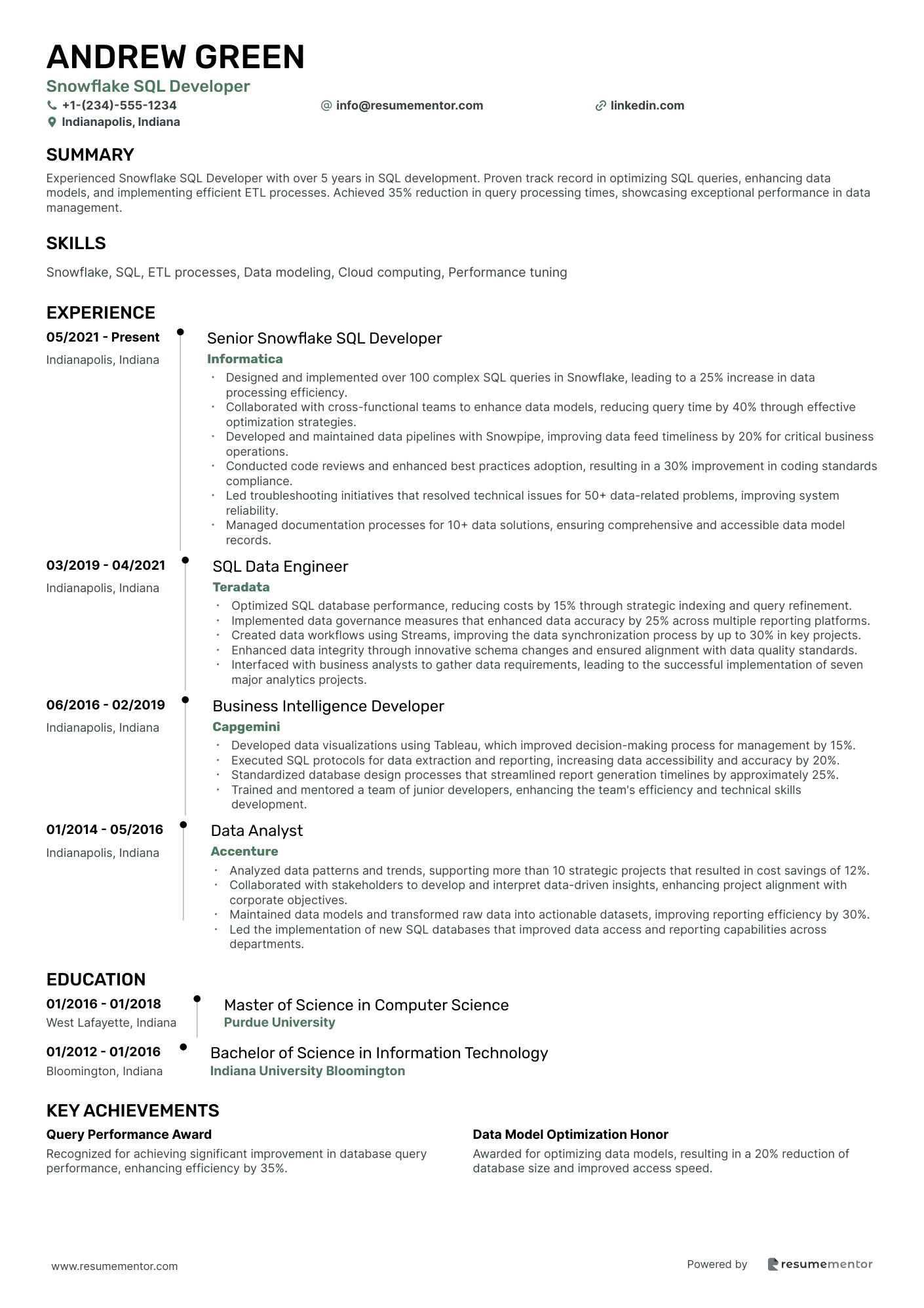 Snowflake Developer Resume Example - Free to Edit ATS-Friendly PDF - 2025