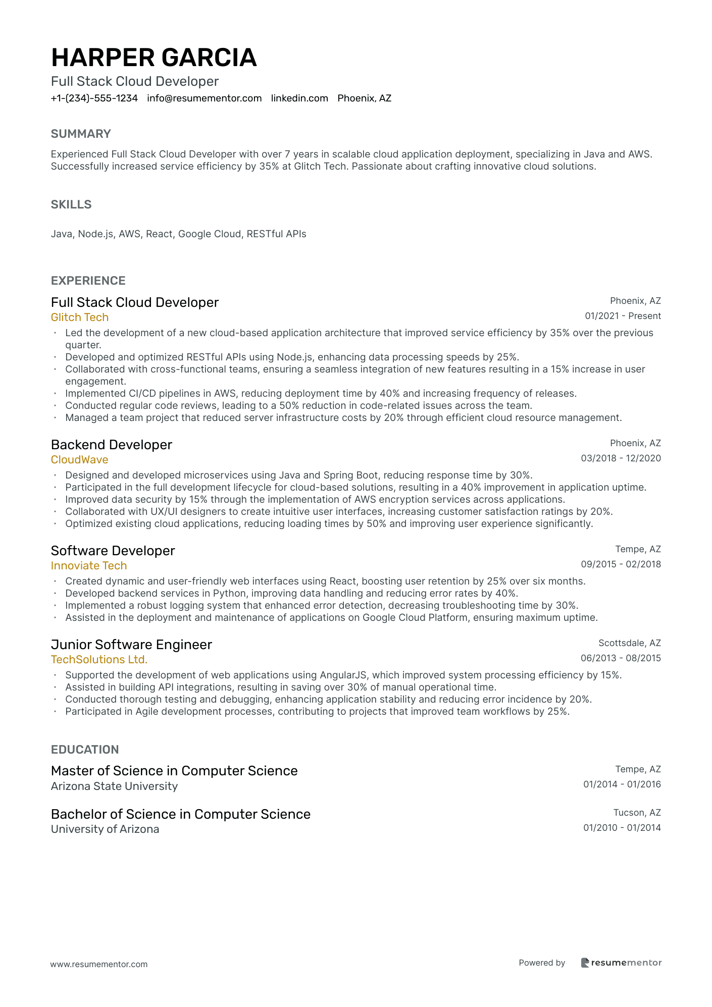 Full Stack Developer Resume Example - Free to Edit ATS-Friendly PDF - 2025