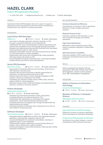 RPA Developer Resume Examples To Get You Hired in 2025