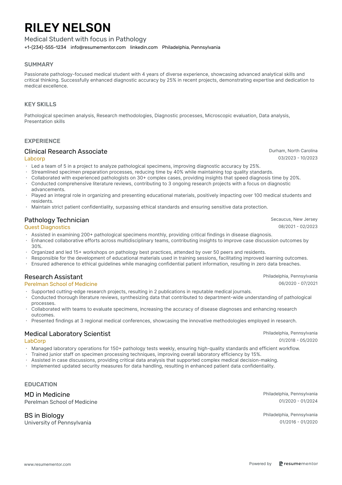 Medical Student Resume Example - Free to Edit ATS-Friendly PDF - 2025