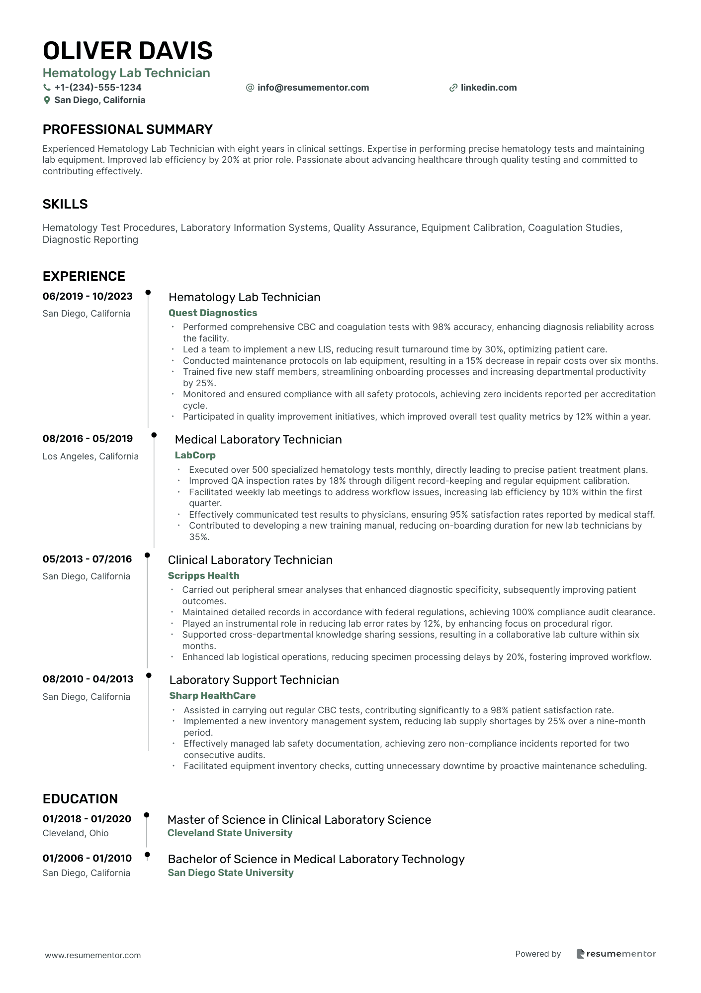 Lab Technician Resume Examples - Free to Edit ATS-Friendly PDF - 2025