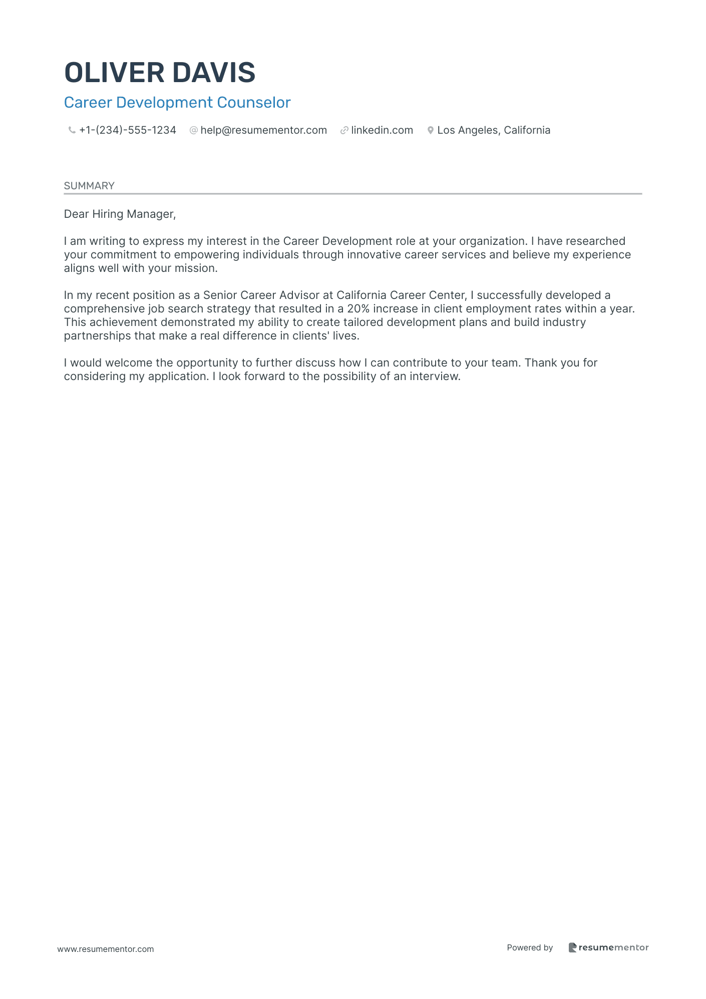 Guidance Counselor Cover Letter Examples by ResumeMentor.com ...