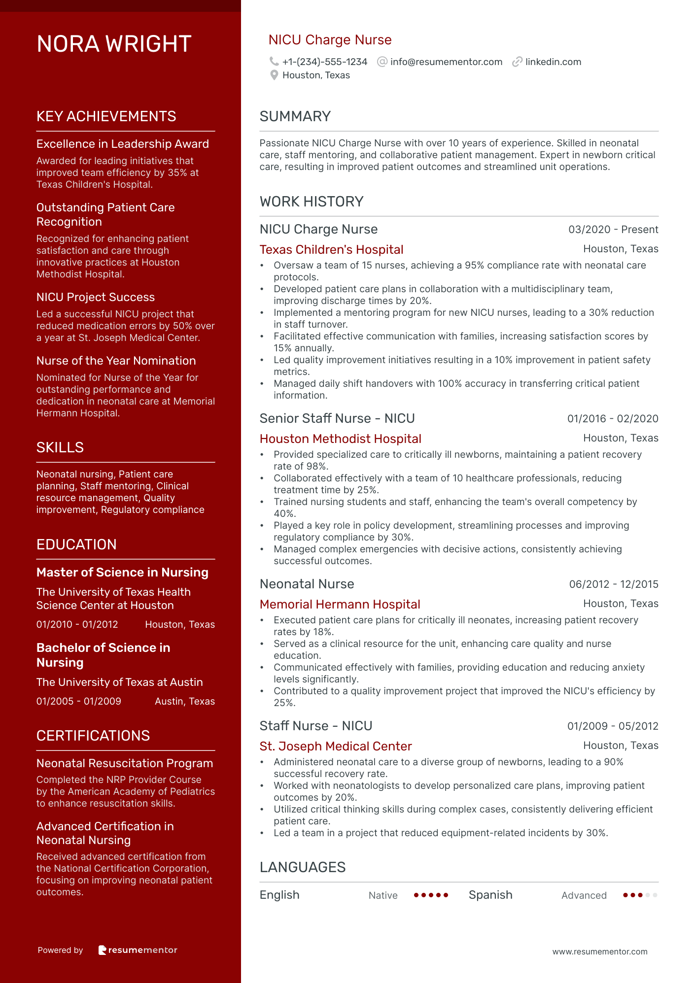 NICU Nurse Resume Example - Free to Edit ATS-Friendly PDF - 2025