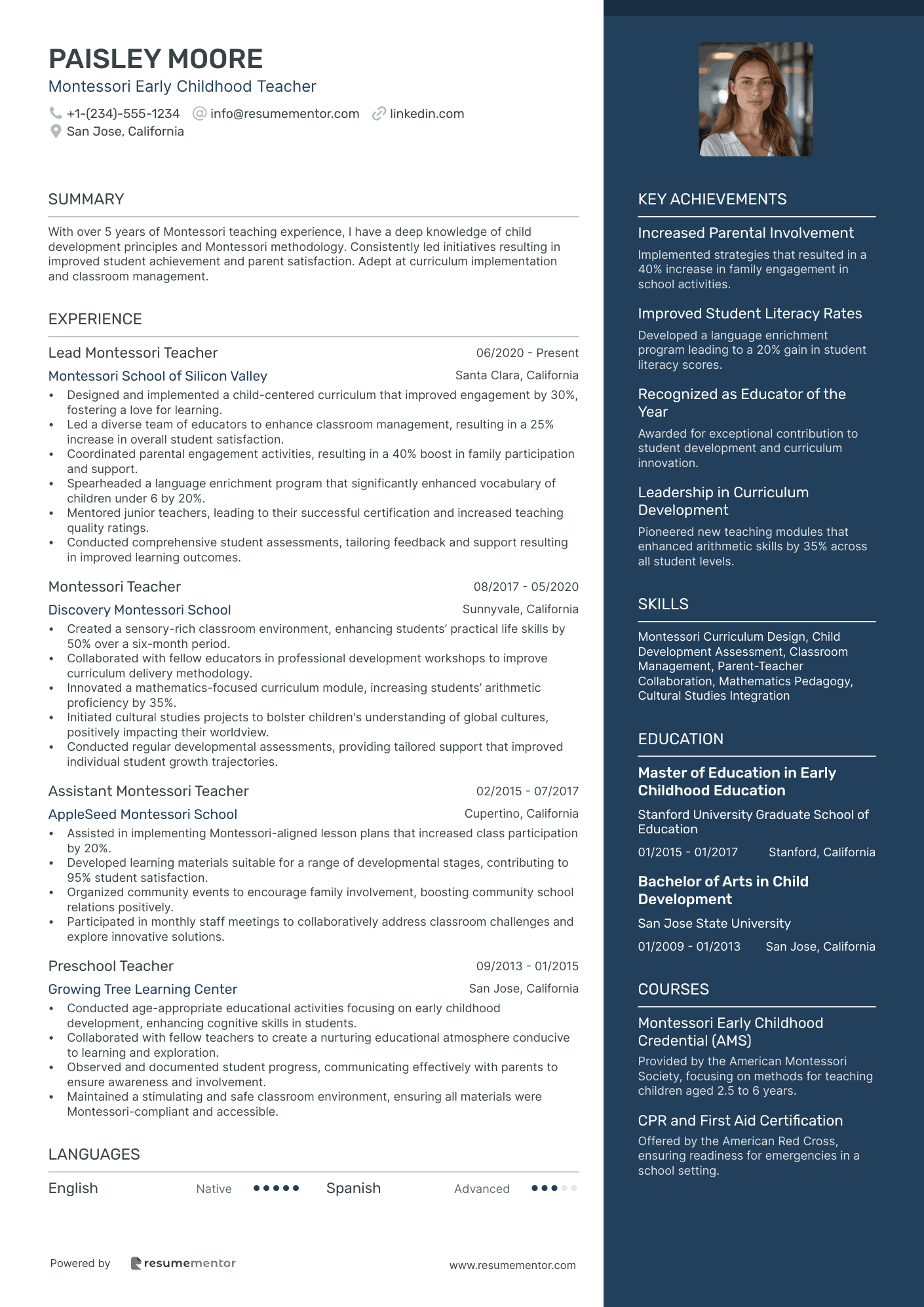 Montessori Teacher Resume Examples - Free to Edit ATS-Friendly PDF - 2025