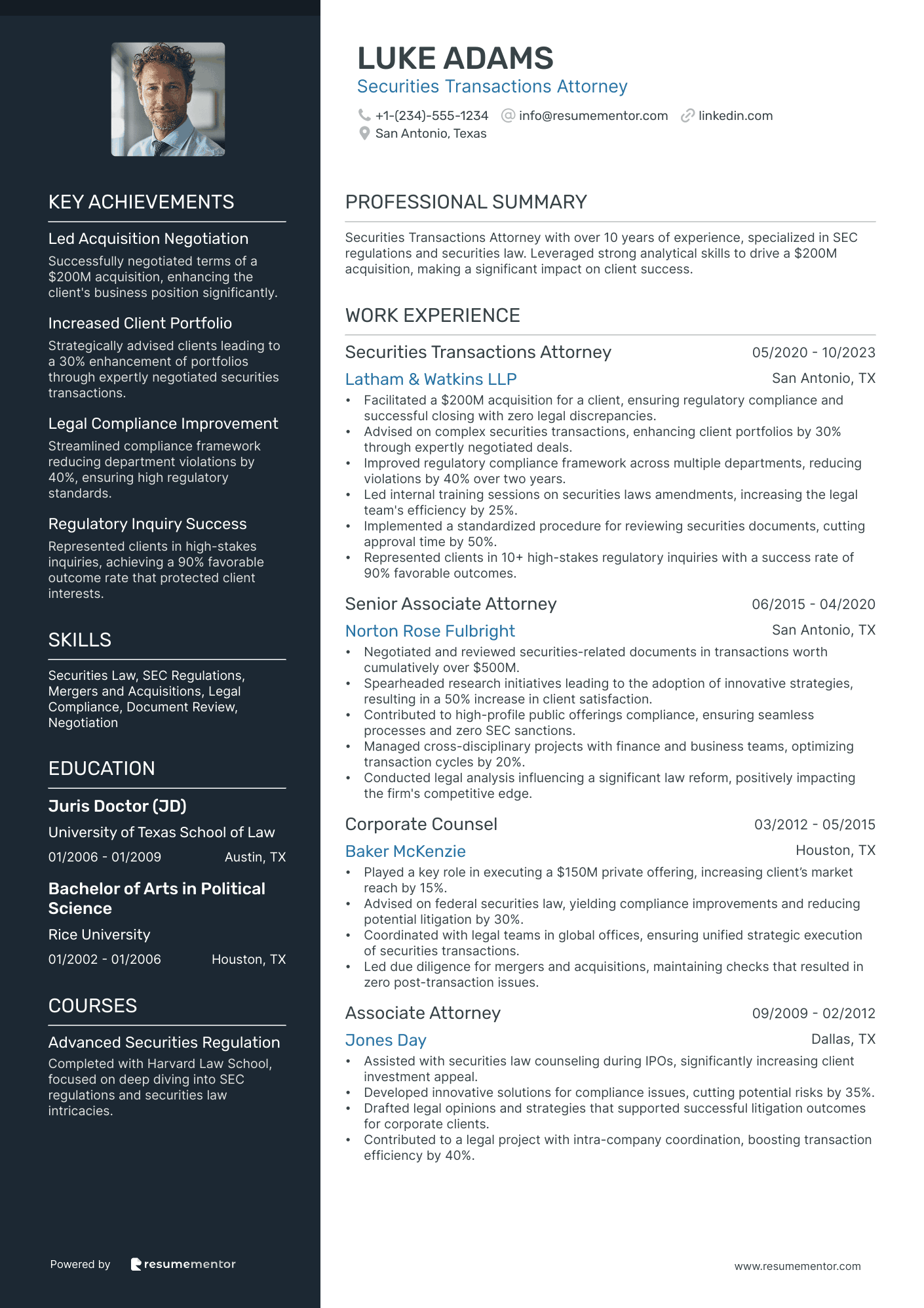 Securities Attorney Resume Example - Free to Edit ATS-Friendly PDF - 2025