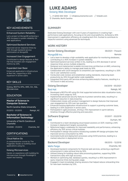 Golang Developer Resume Example - Free to Edit ATS-Friendly PDF - 2025