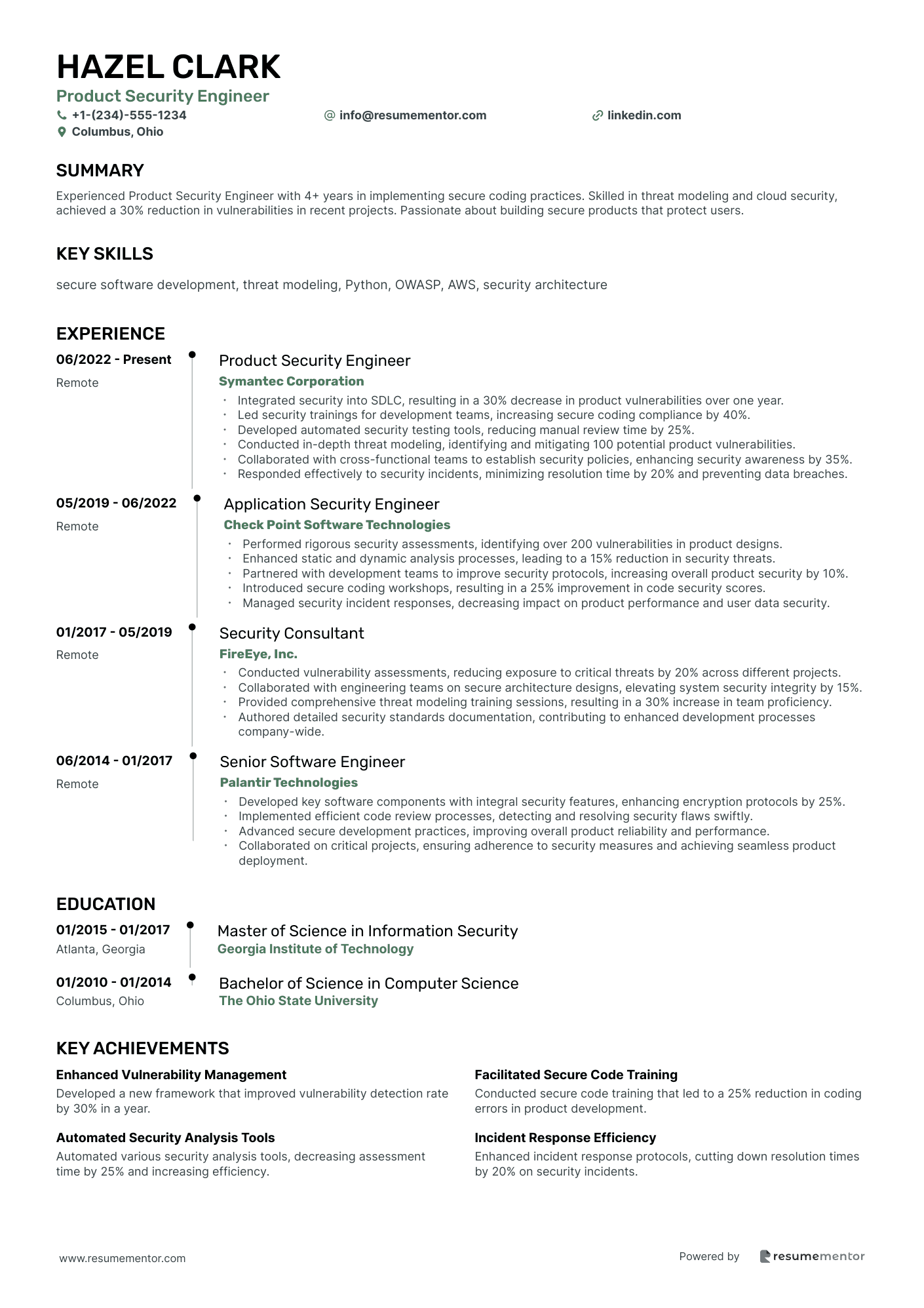 Security Engineer Resume Example - Free to Edit ATS-Friendly PDF - 2025
