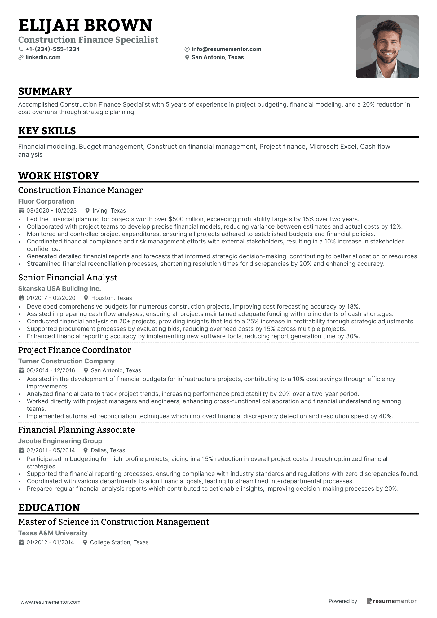Construction Accountant Resume Example - Free to Edit ATS-Friendly PDF ...