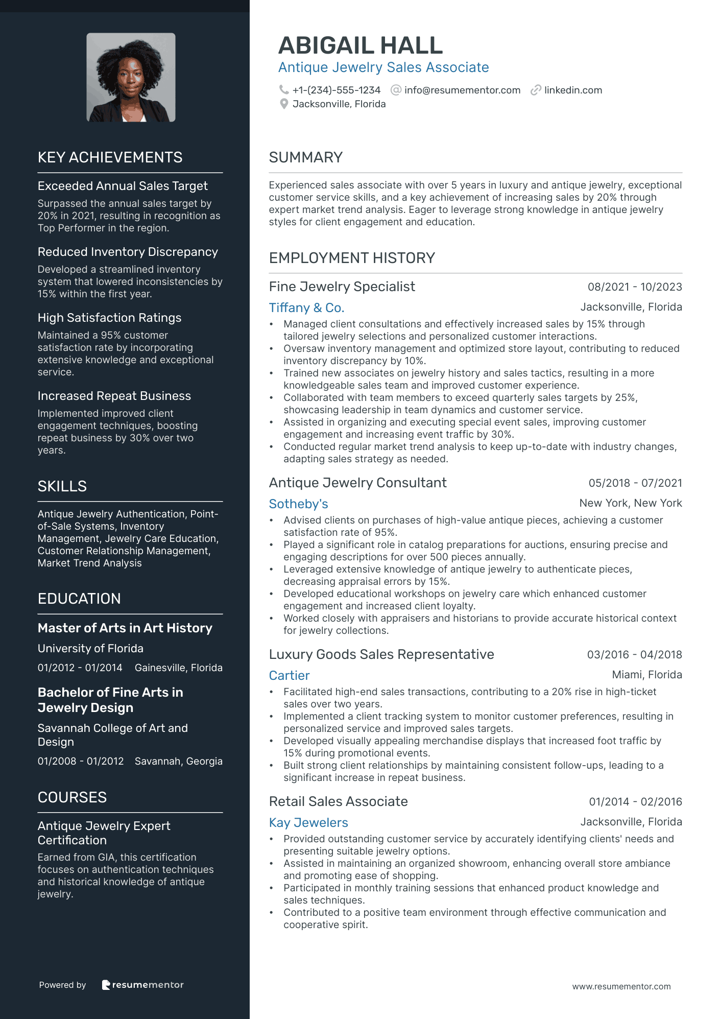 Jewelry Sales Resume Example - Free to Edit ATS-Friendly PDF - 2025