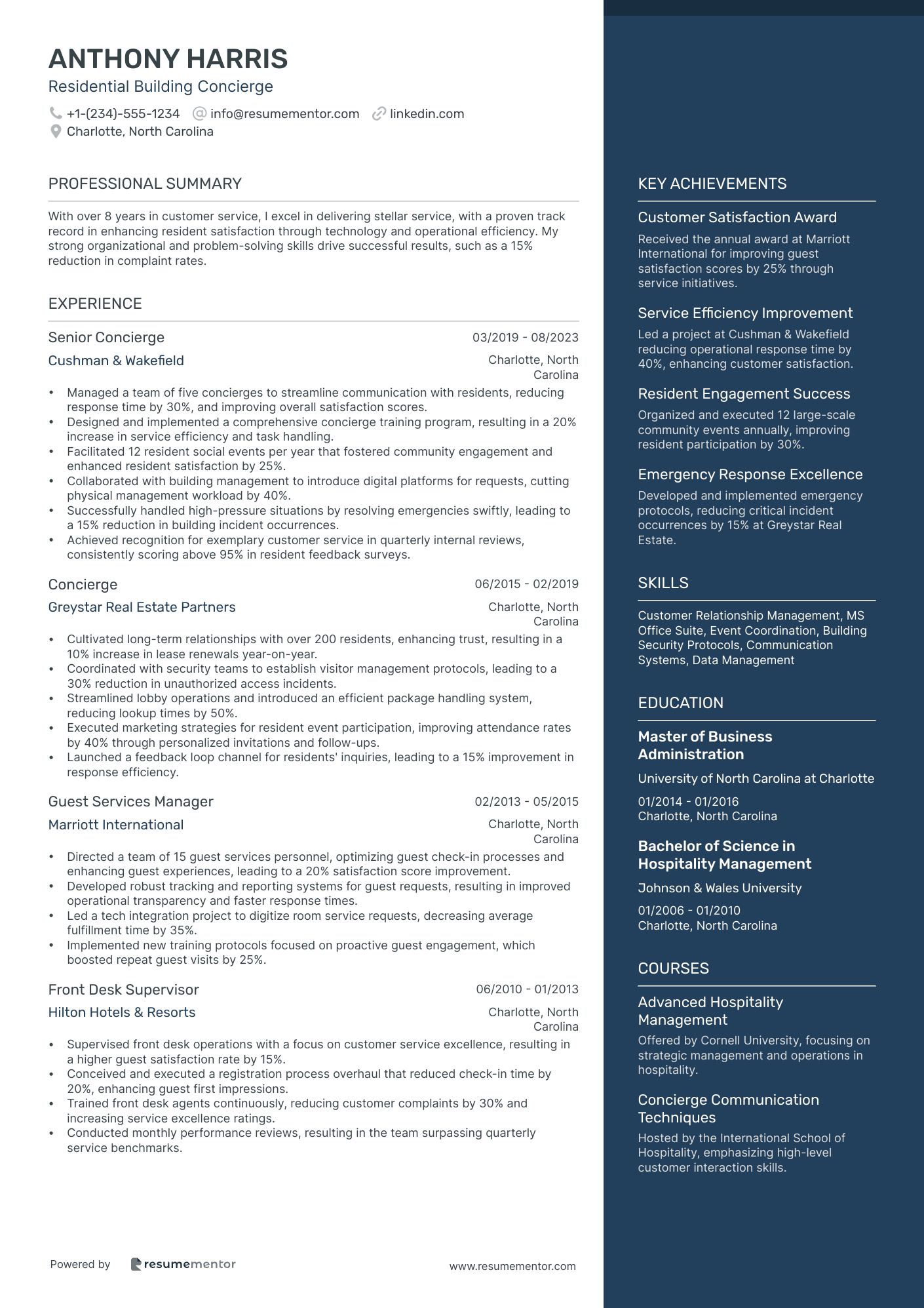 Concierge Resume Examples - Free to Edit ATS-Friendly PDF - 2025