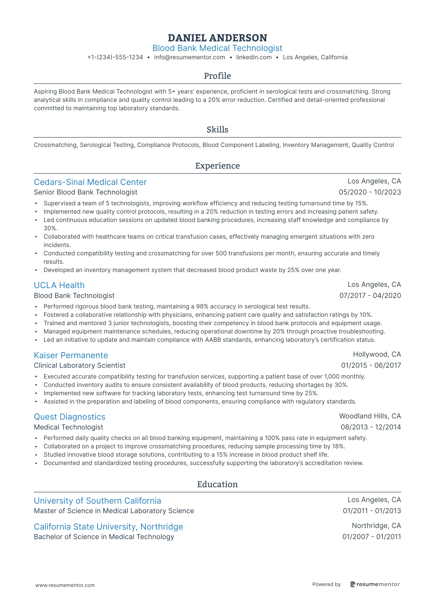Medical Technologist Resume Examples - Free to Edit ATS-Friendly PDF - 2025