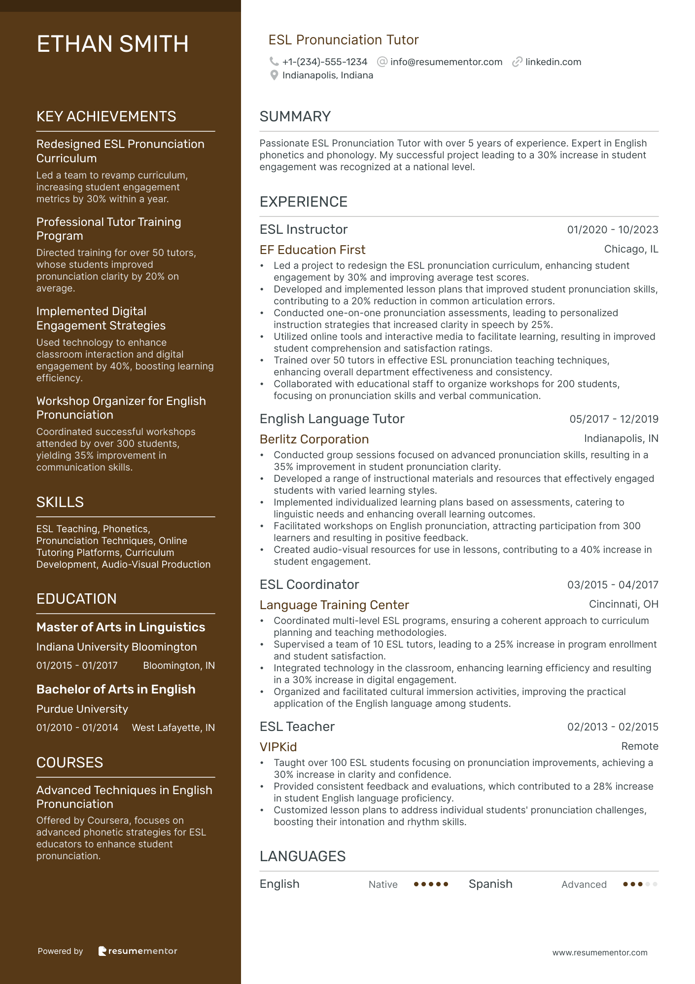 ESL Teacher Resume Examples - Free to Edit ATS-Friendly PDF - 2025