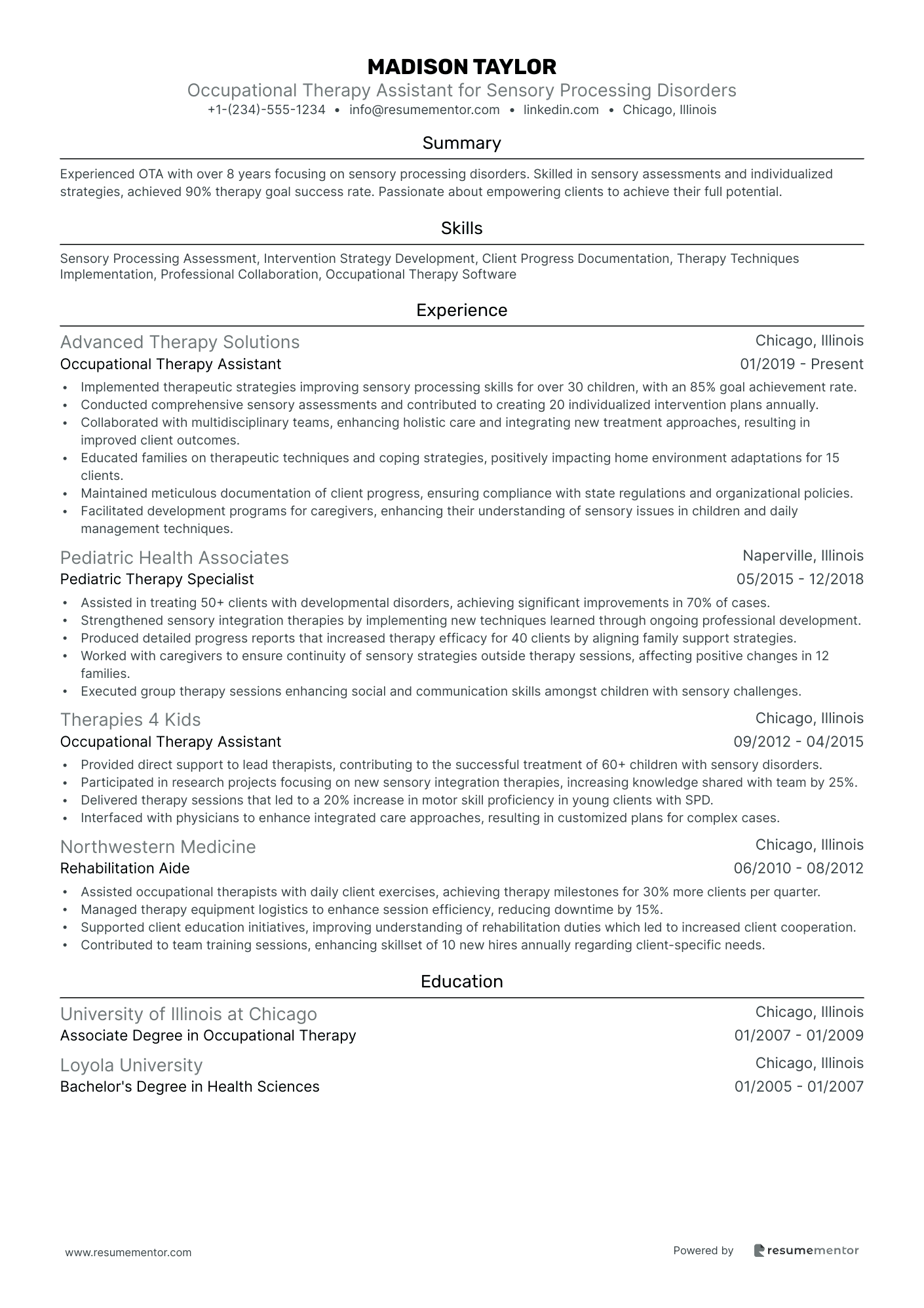 Occupational Therapy Assistant Resume Examples - Free to Edit ATS ...