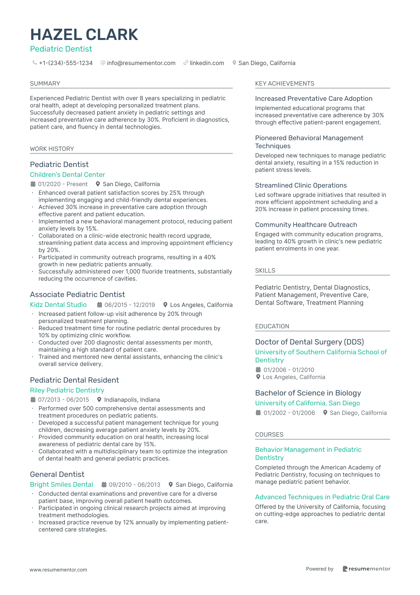 Dentist Resume Examples - Free to Edit ATS-Friendly PDF - 2025