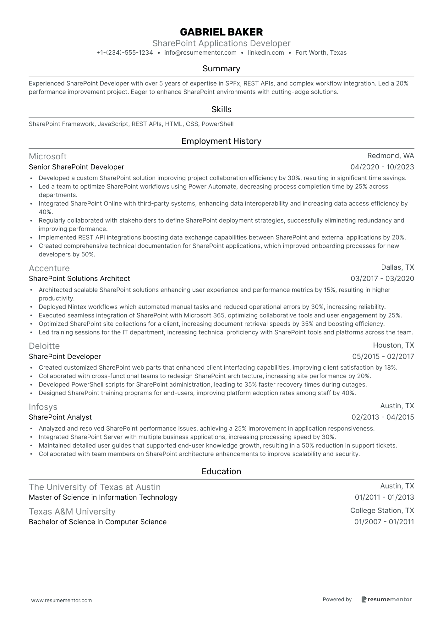 Sharepoint Developer Resume Example - Free to Edit ATS-Friendly PDF - 2025