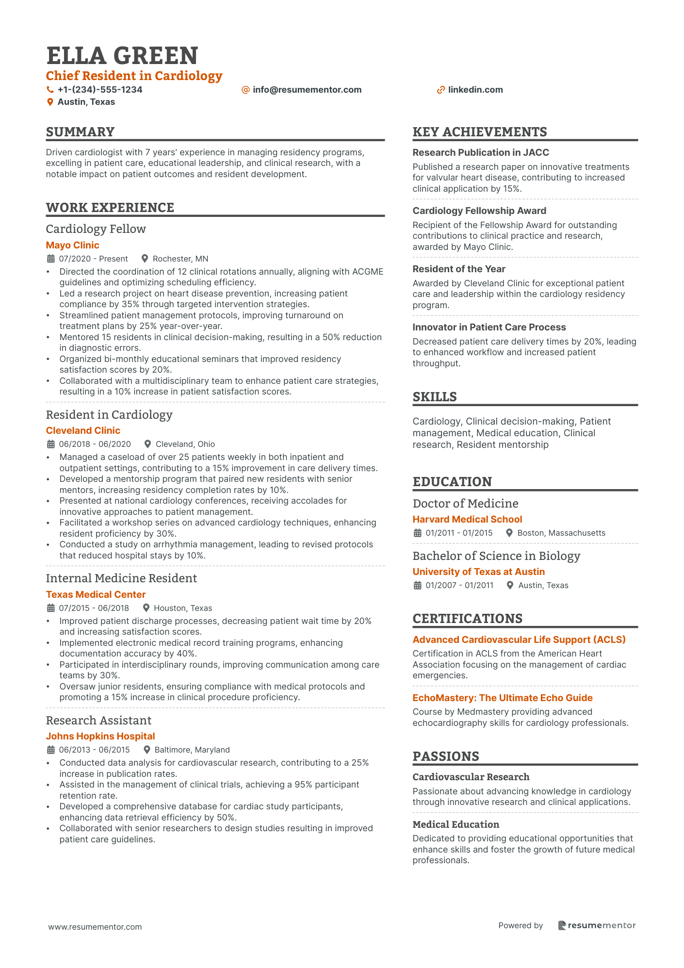 Chief Resident Resume Example - Free to Edit ATS-Friendly PDF - 2025