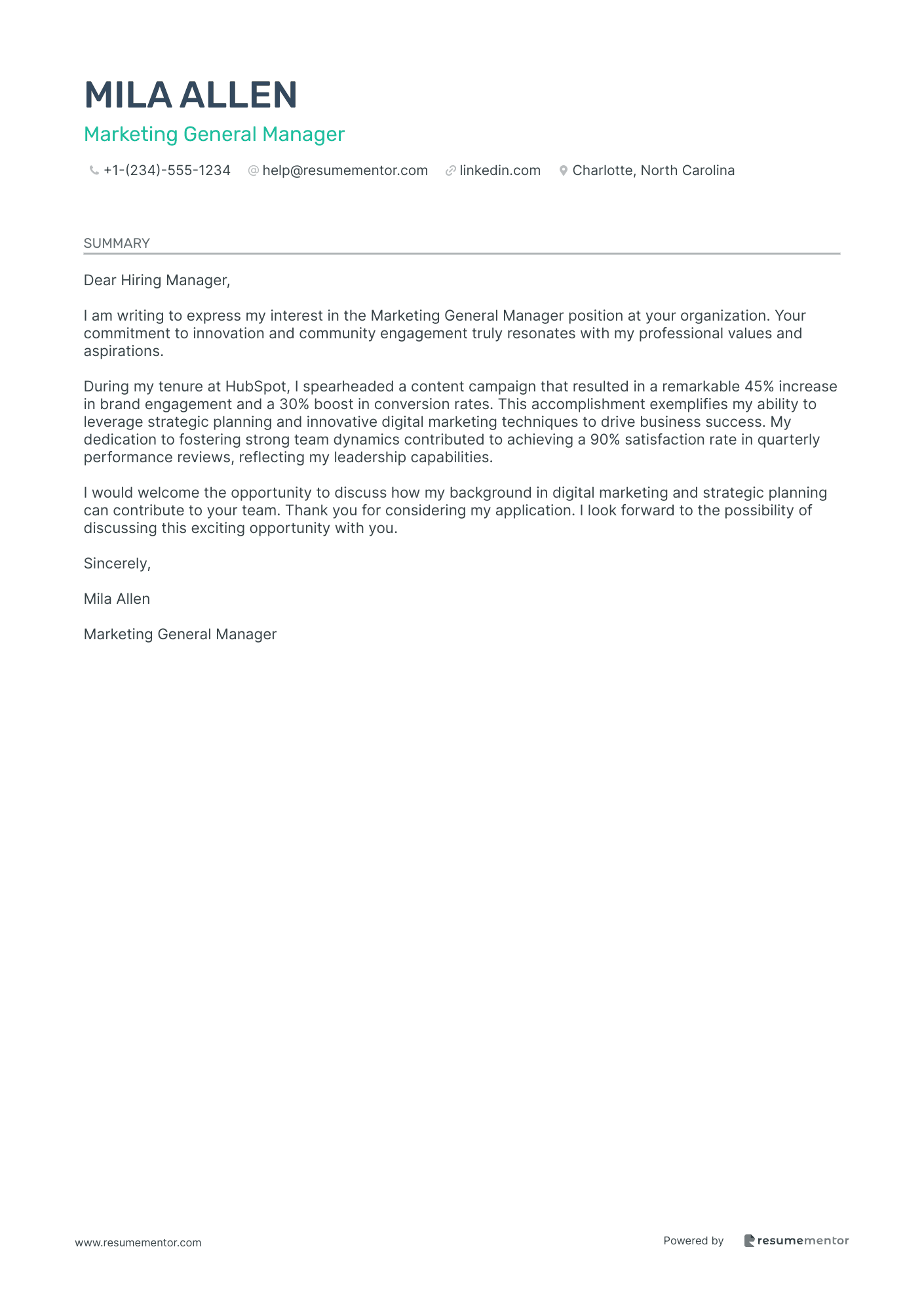 General Manager Cover Letter Examples by ResumeMentor.com ...