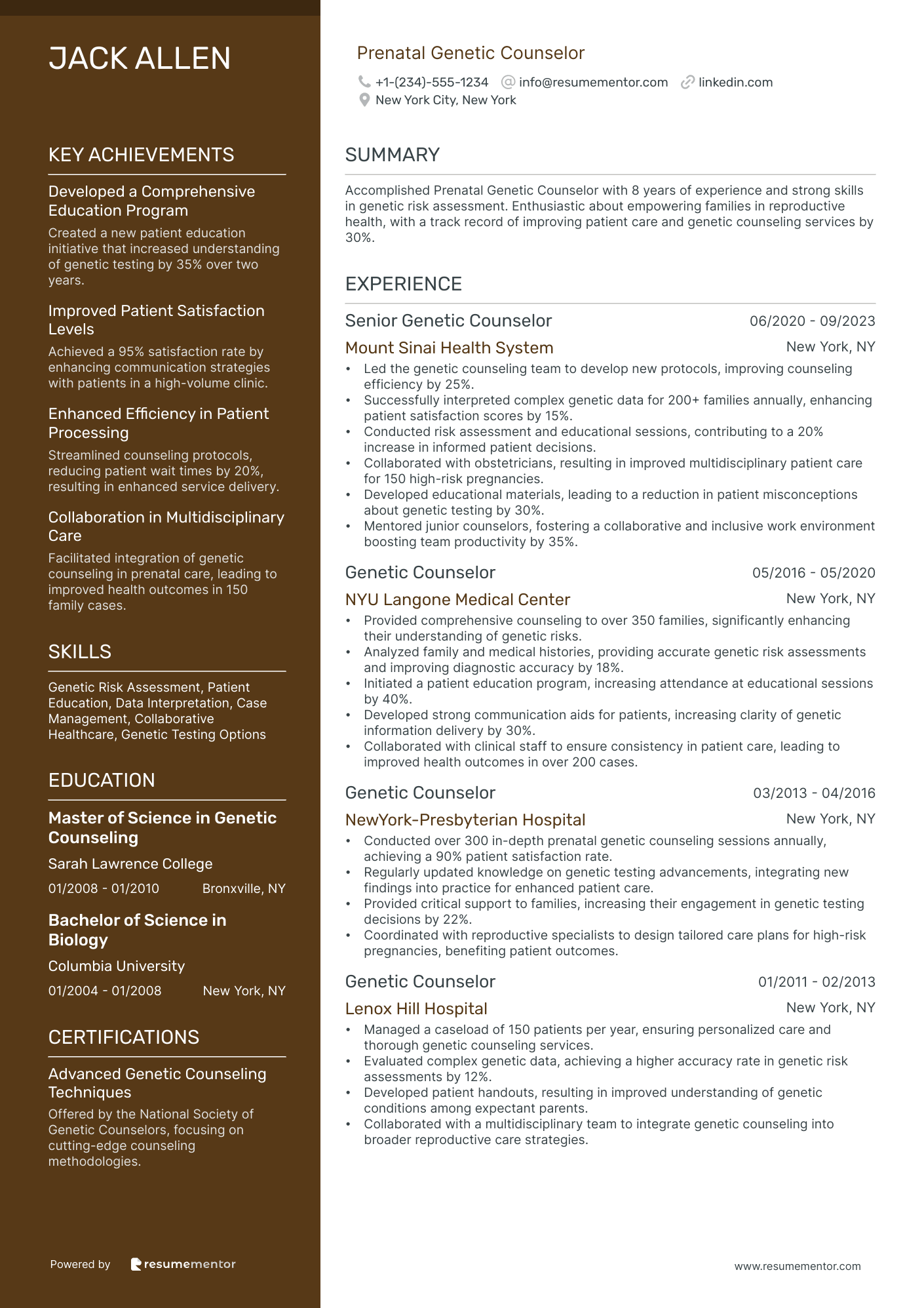 Genetic Counselor Resume Examples - Free to Edit ATS-Friendly PDF - 2025