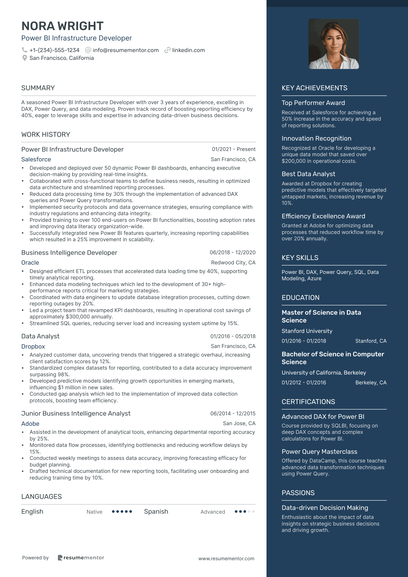 Power BI Developer Resume Example - Free to Edit ATS-Friendly PDF - 2025