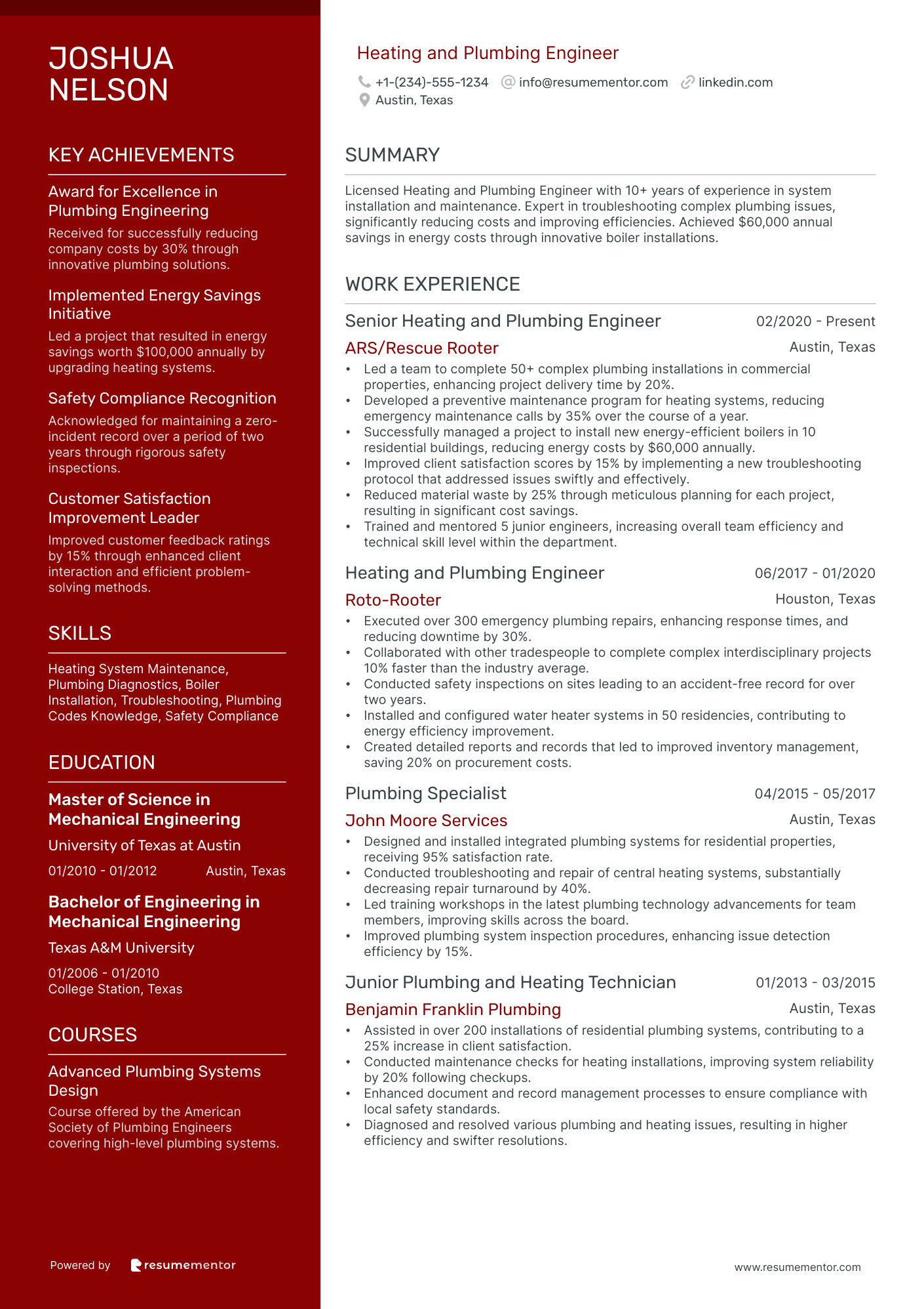 Plumber Resume Examples - Free to Edit ATS-Friendly PDF - 2025