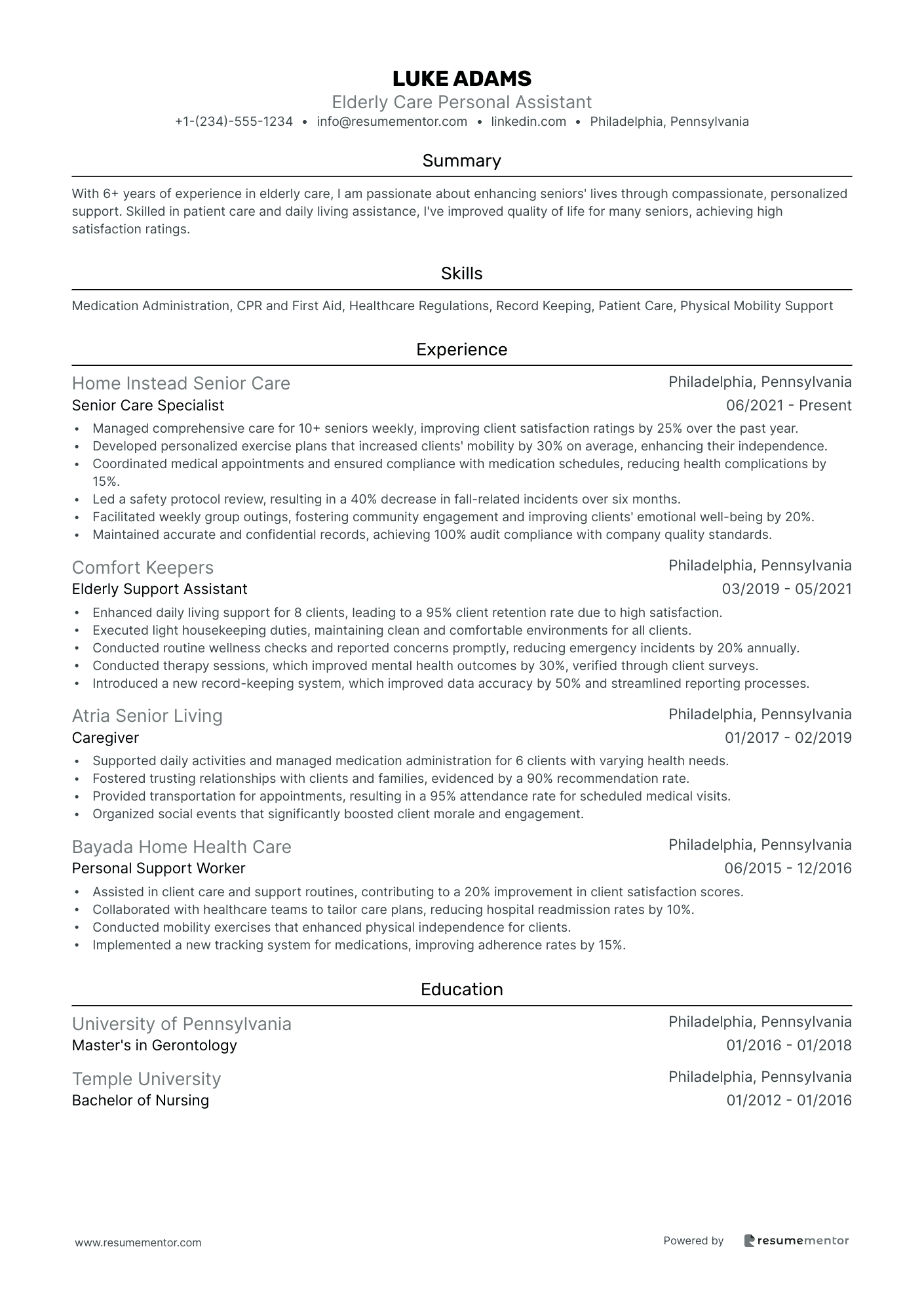 Personal Care Assistant Resume Examples - Free to Edit ATS-Friendly PDF ...