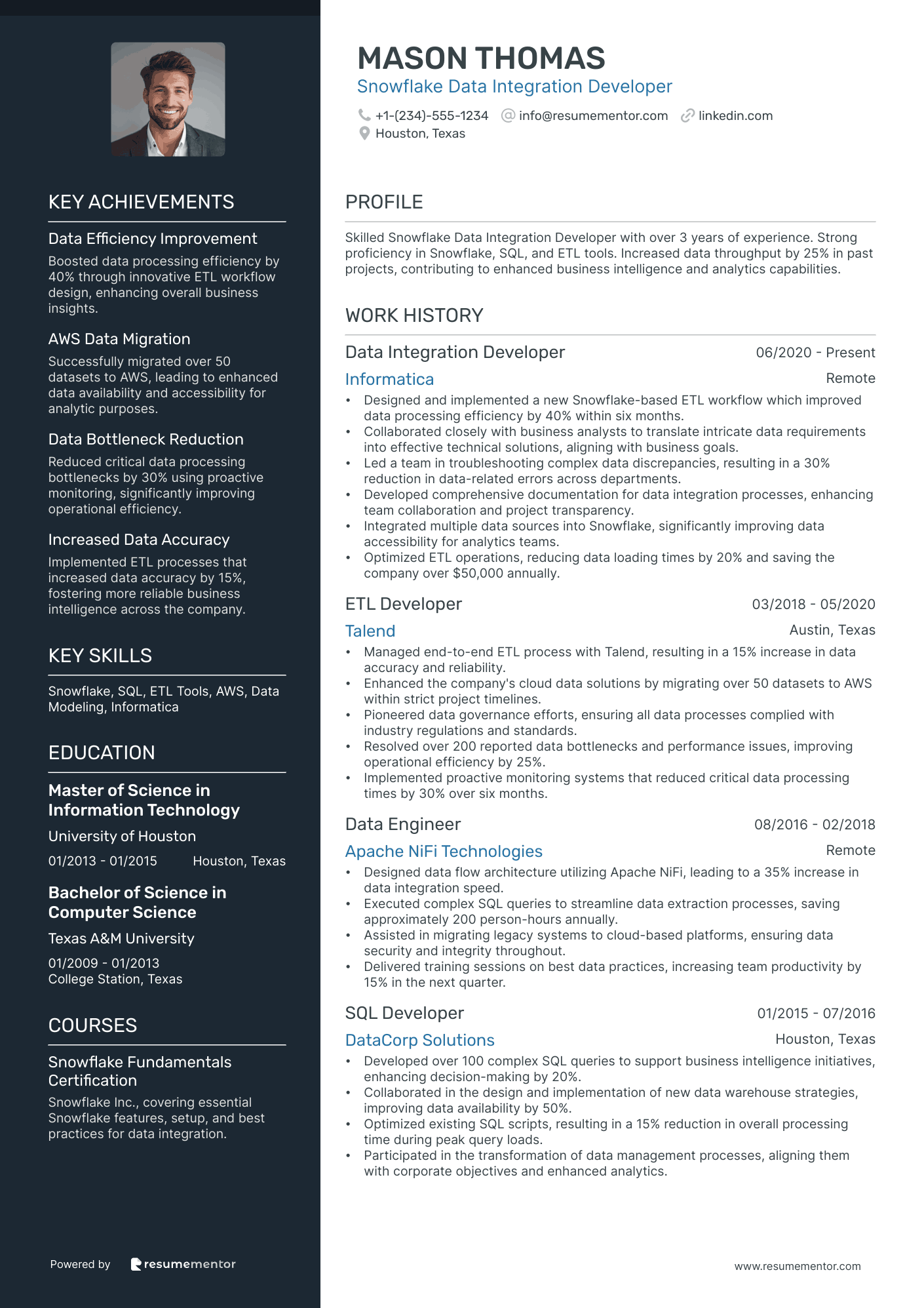 Snowflake Developer Resume Example - Free to Edit ATS-Friendly PDF - 2025