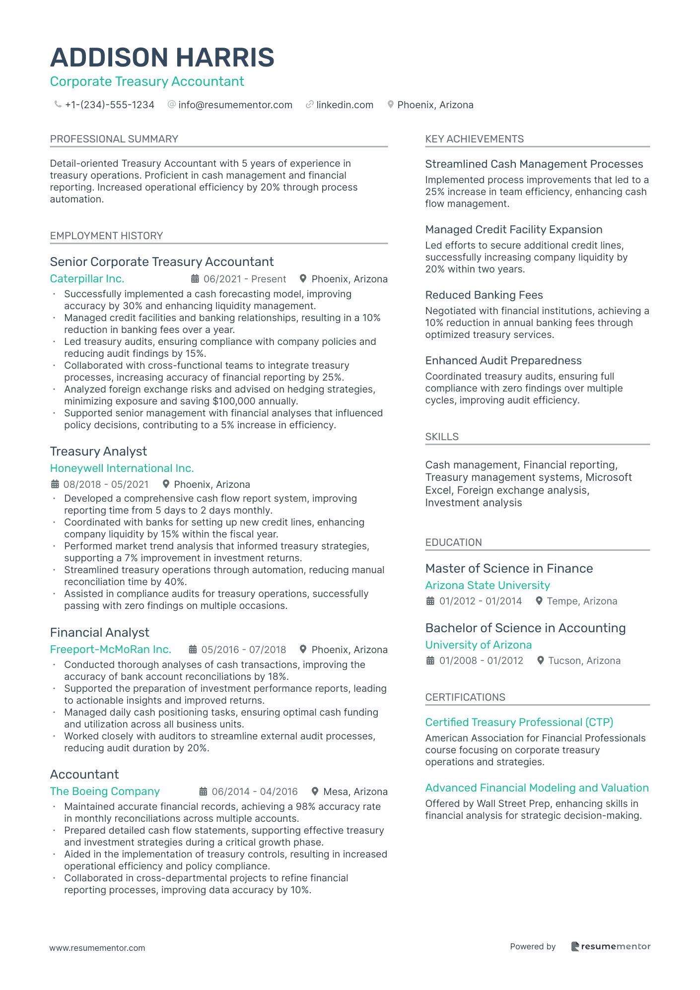 Treasury Accountant Resume Example - Free to Edit ATS-Friendly PDF - 2025