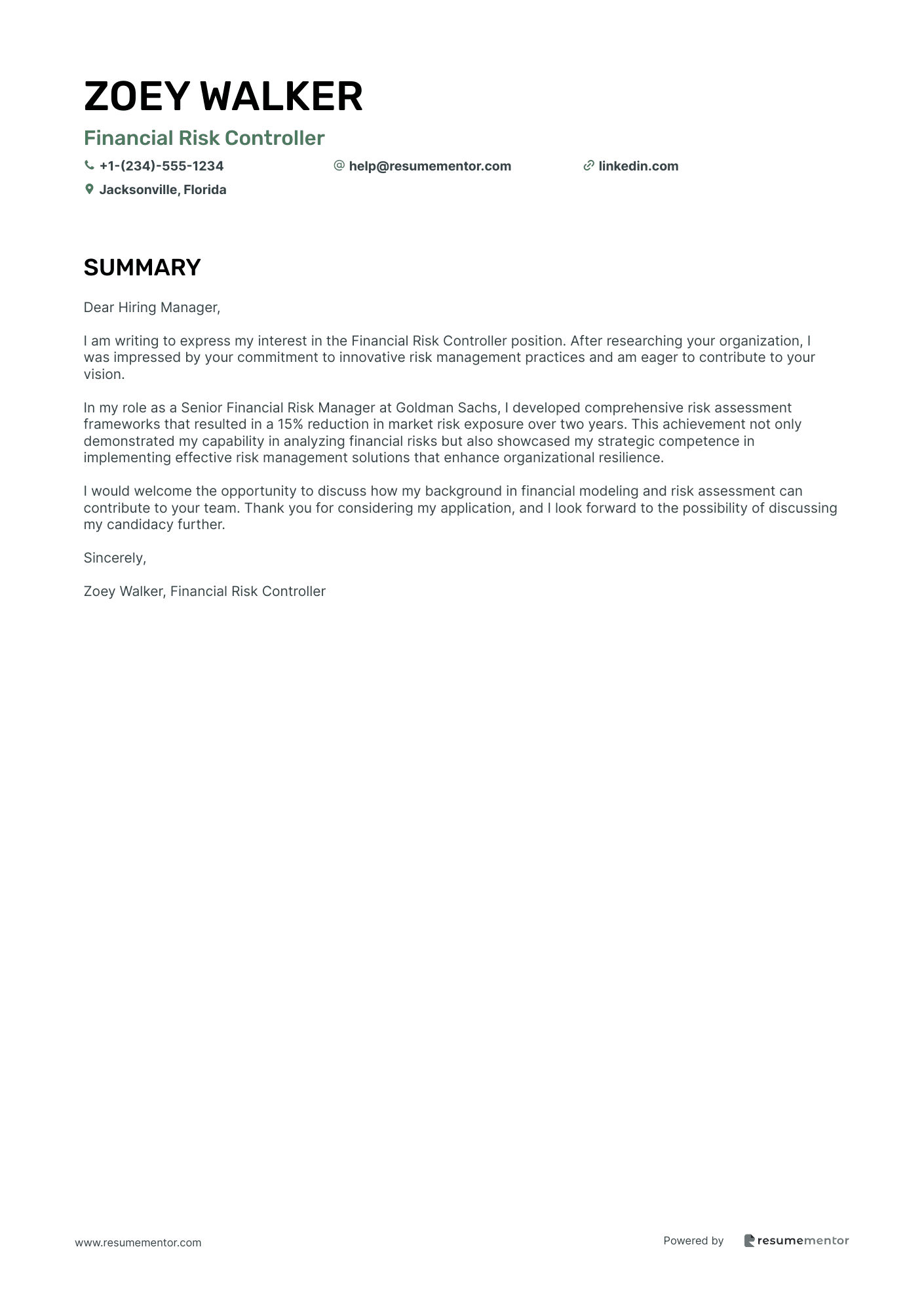 Finance Controller Cover Letter Examples by ResumeMentor.com ...