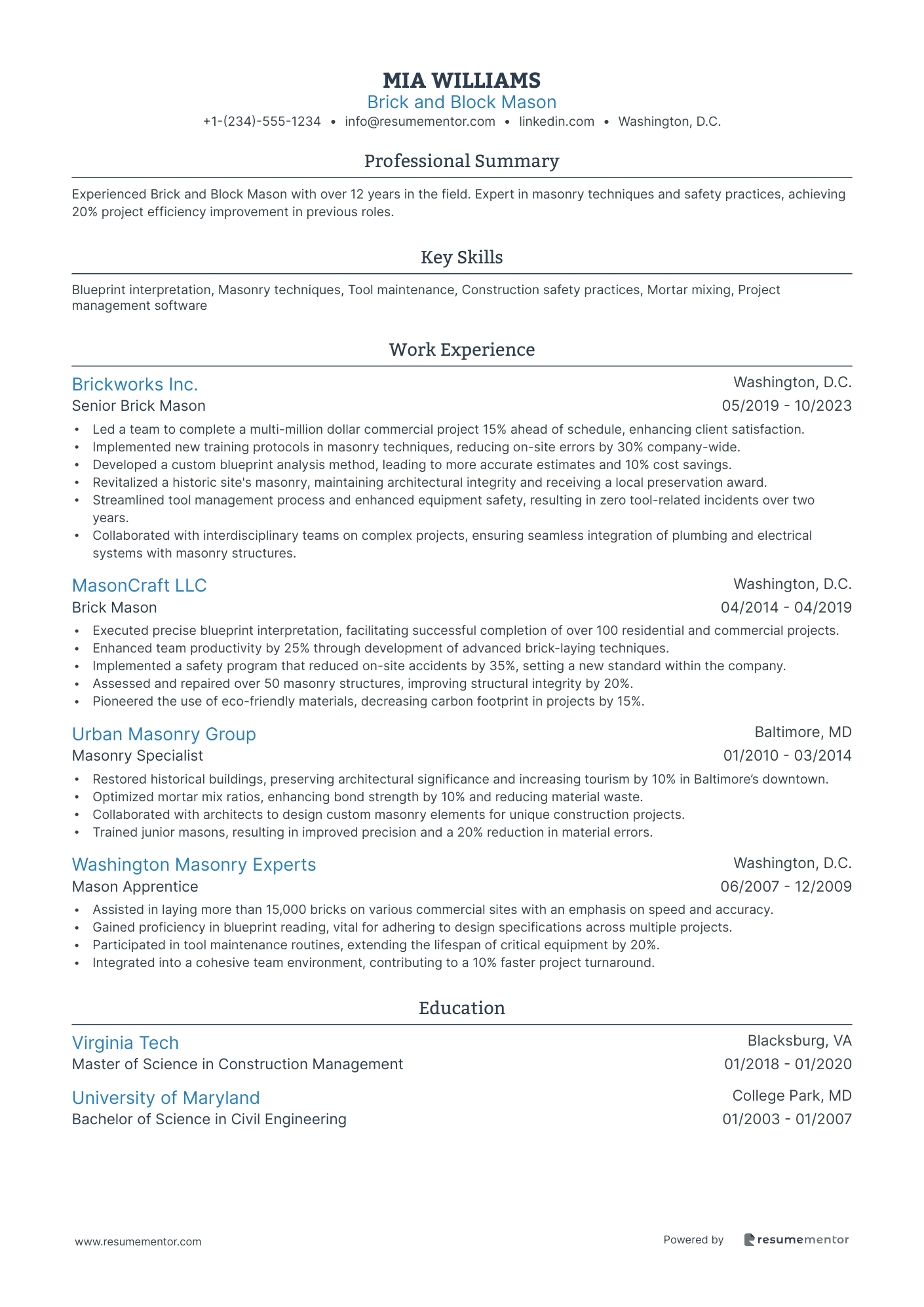 Mason Resume Examples - Free to Edit ATS-Friendly PDF - 2025