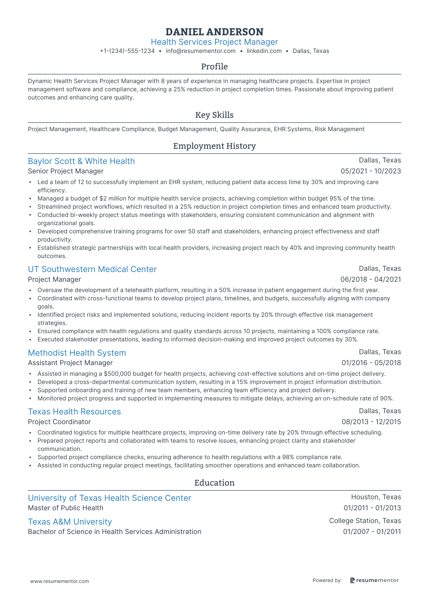 Healthcare Project Manager Resume Example - Free to Edit ATS-Friendly ...
