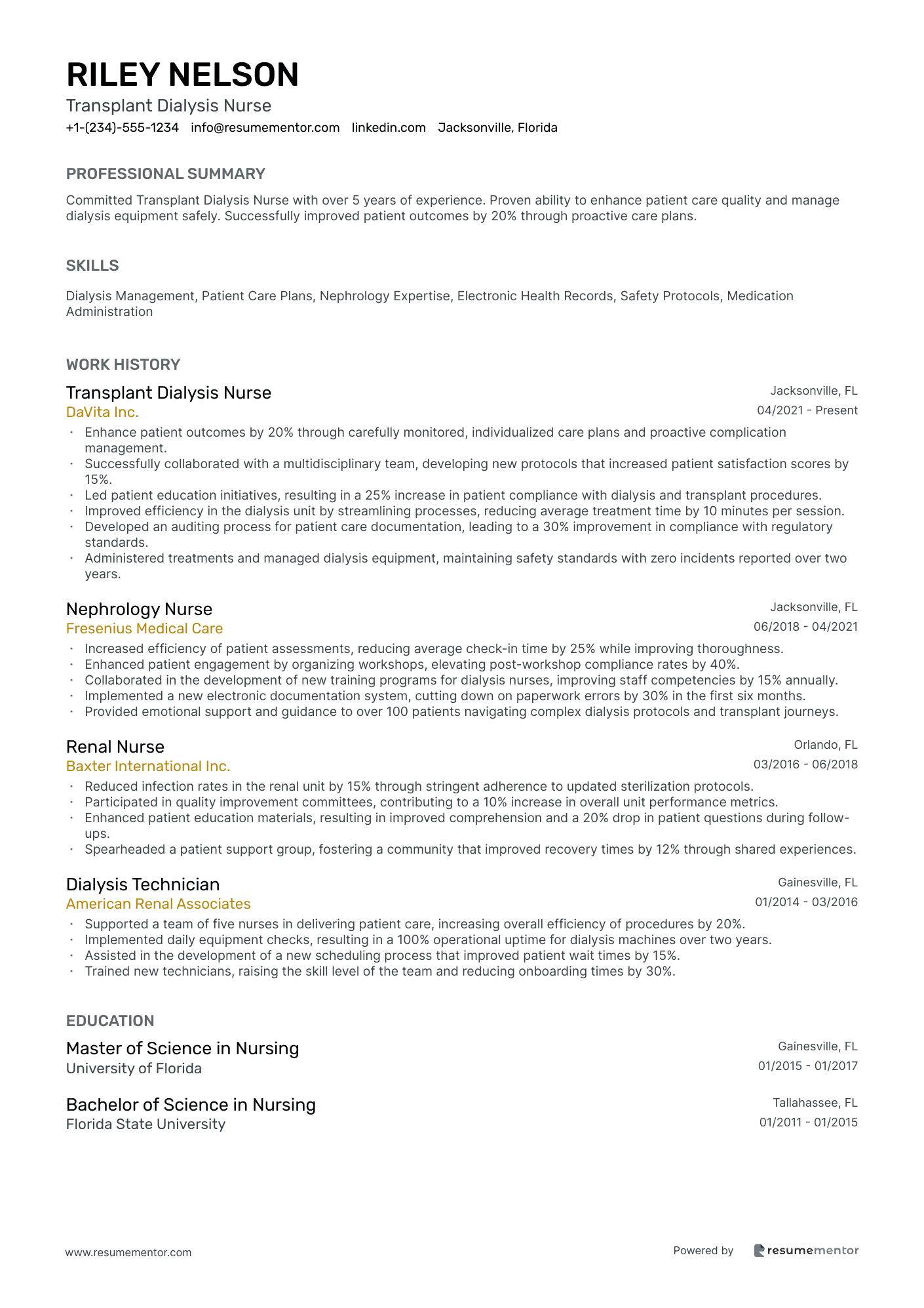 Dialysis Nurse Resume Example - Free to Edit ATS-Friendly PDF - 2025