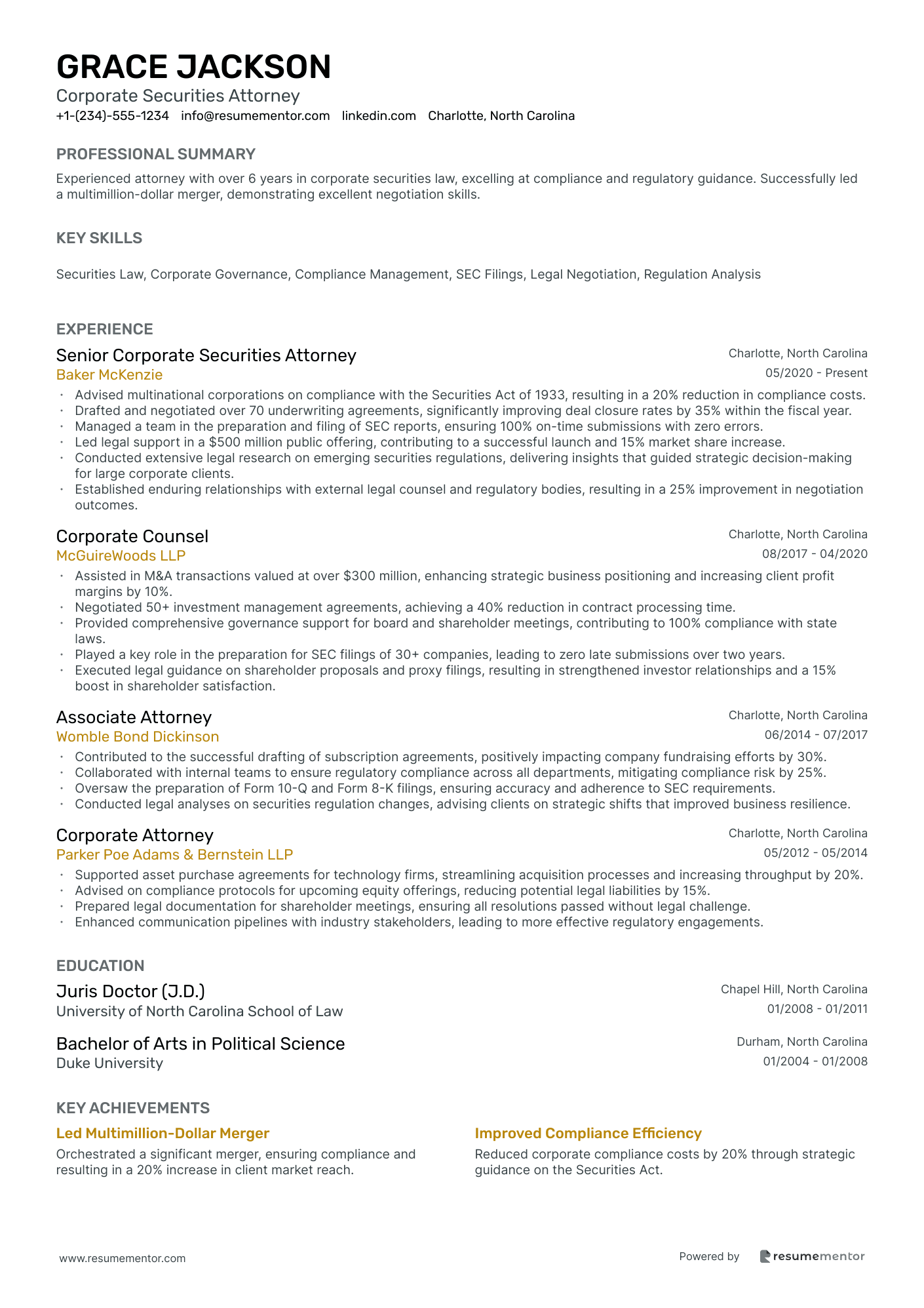Securities Attorney Resume Example - Free to Edit ATS-Friendly PDF - 2025