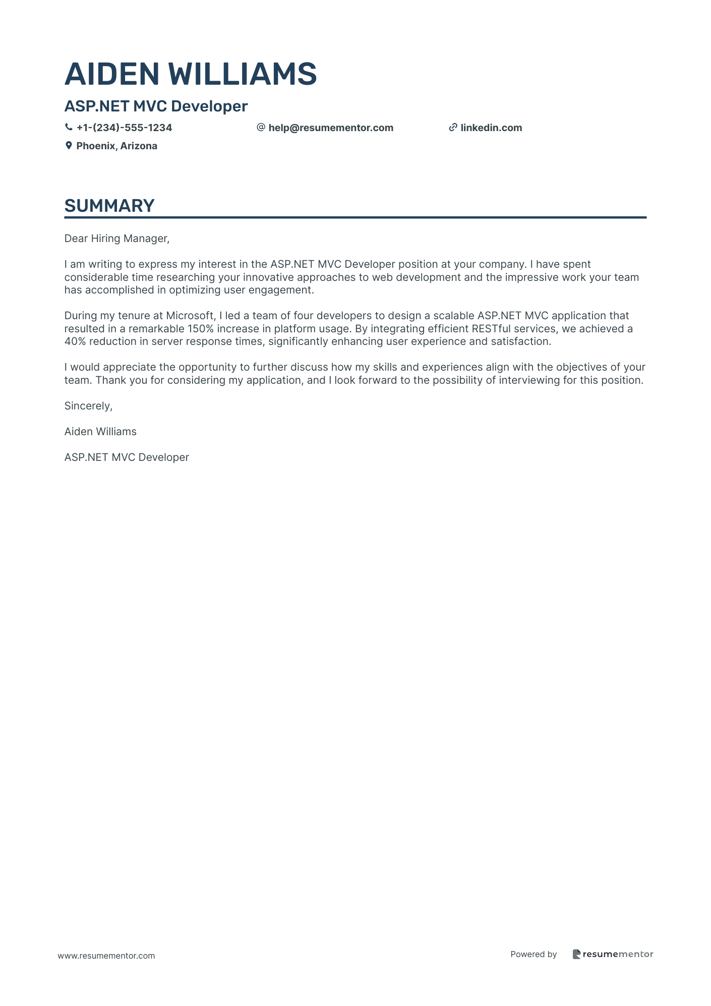 .Net Developer Cover Letter Examples by ResumeMentor.com - Professional ...