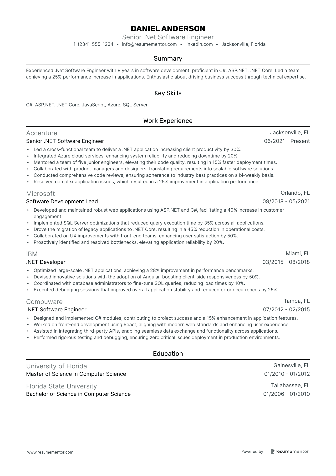 .Net Developer Resume Example - Free to Edit ATS-Friendly PDF - 2025
