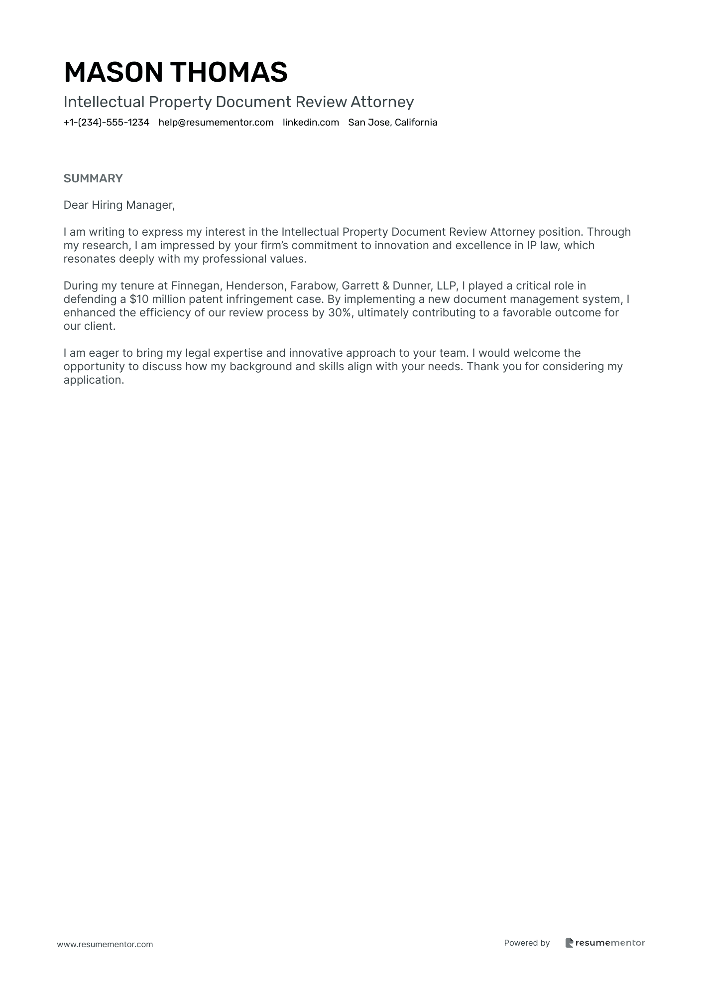 Document Review Attorney Cover Letter Examples by ResumeMentor.com ...