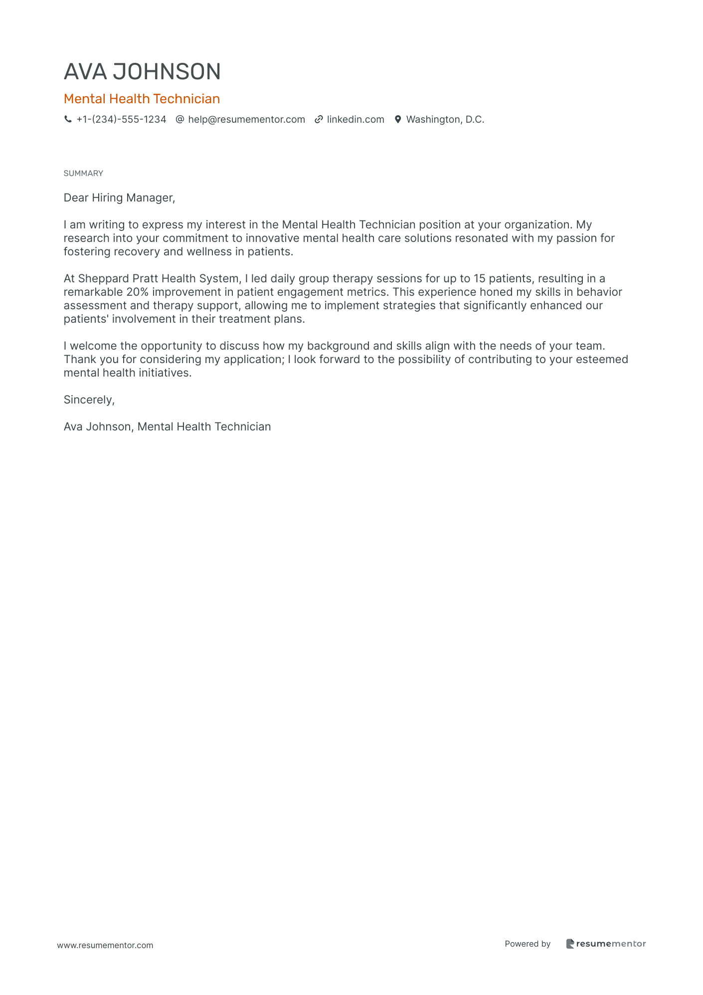 Psychiatric Technician Cover Letter Examples by ResumeMentor.com ...