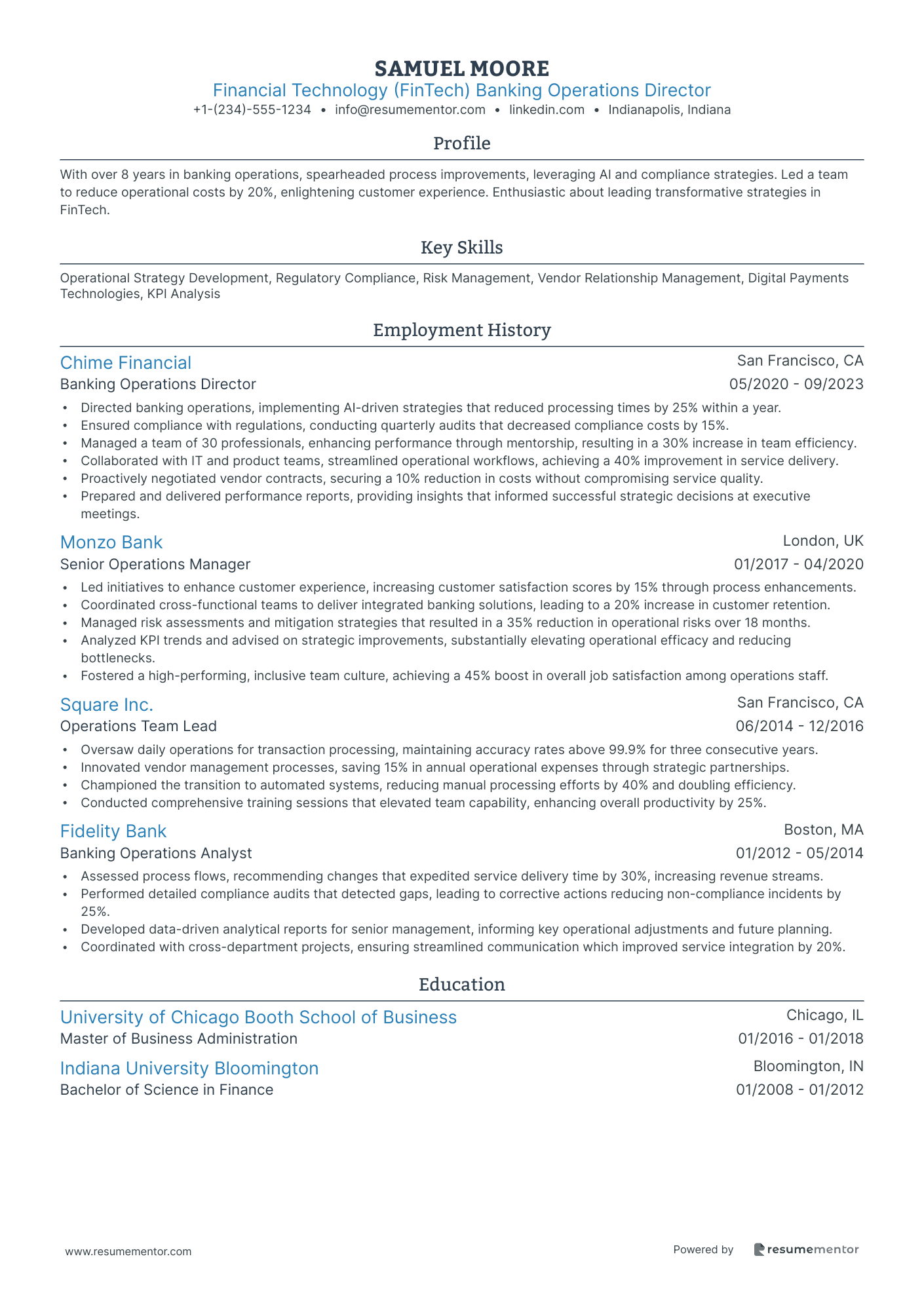 Banking Operations Resume Example - Free to Edit ATS-Friendly PDF - 2025