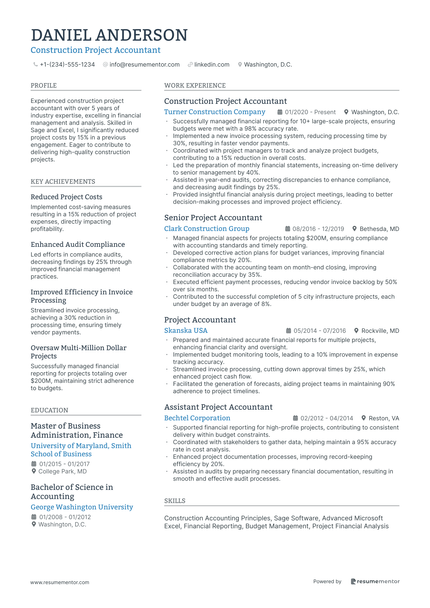 Construction Accountant Resume Example - Free to Edit ATS-Friendly PDF ...