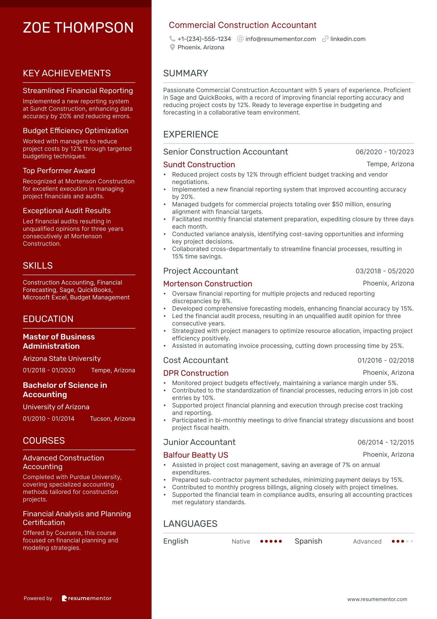 Construction Accountant Resume Example - Free to Edit ATS-Friendly PDF ...