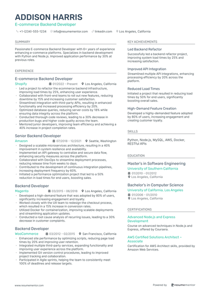 Backend Developer Resume Example - Free to Edit ATS-Friendly PDF - 2025