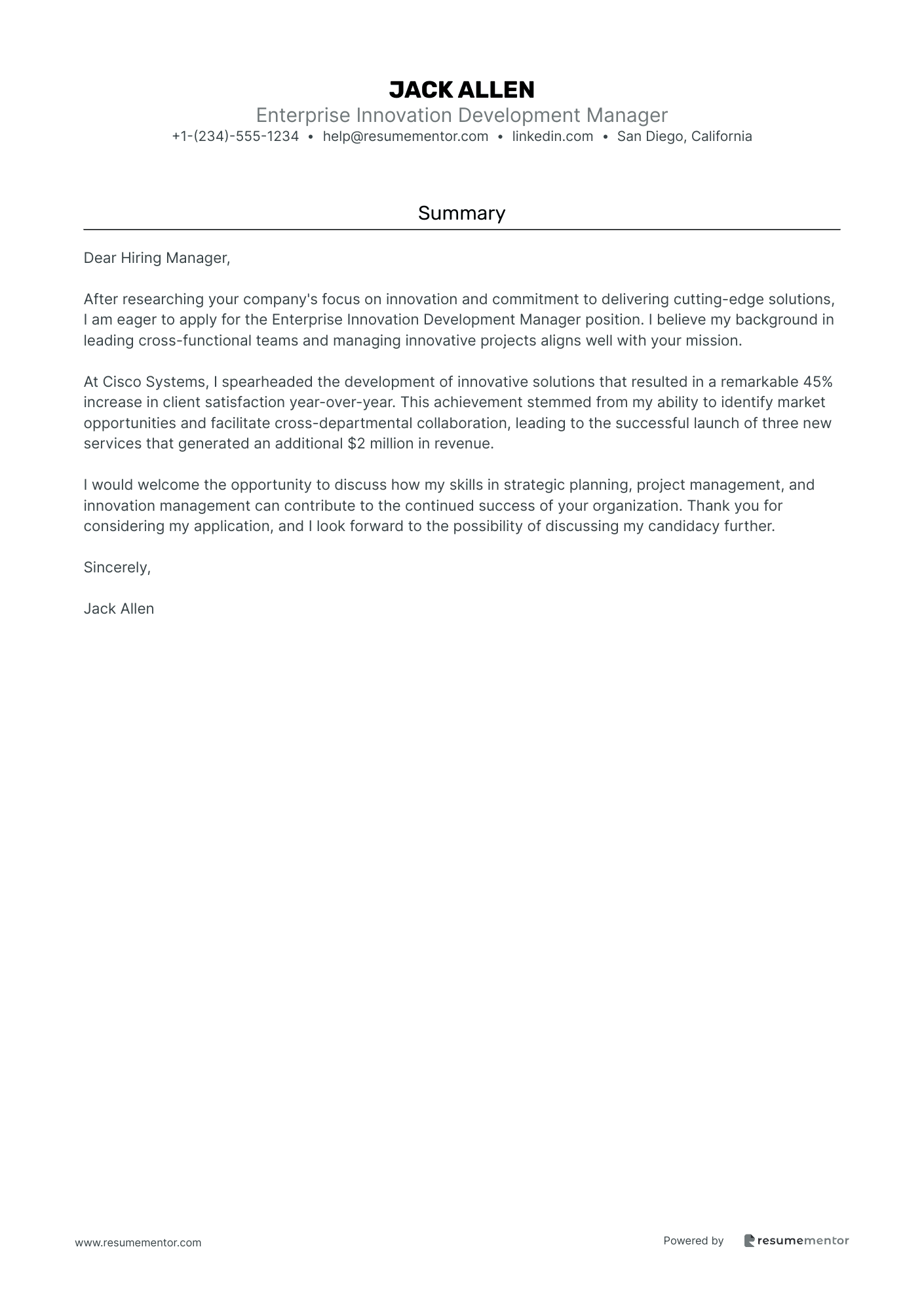 Business Development Manager Cover Letter Examples by ResumeMentor.com ...