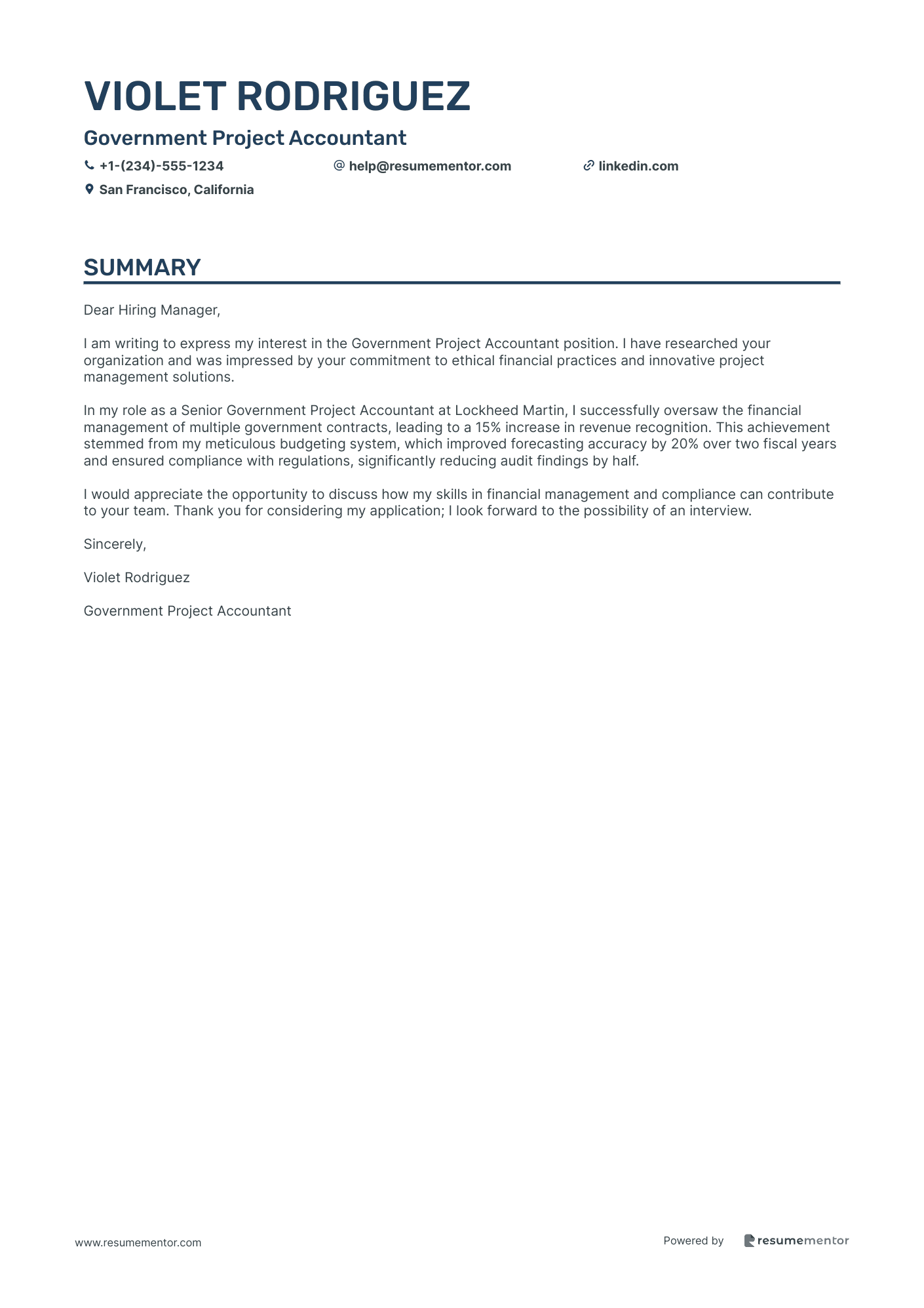 Project Accountant Cover Letter Examples by ResumeMentor.com ...