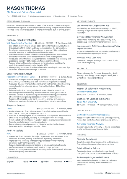 FBI Agent Resume Examples - Free to Edit ATS-Friendly PDF - 2025