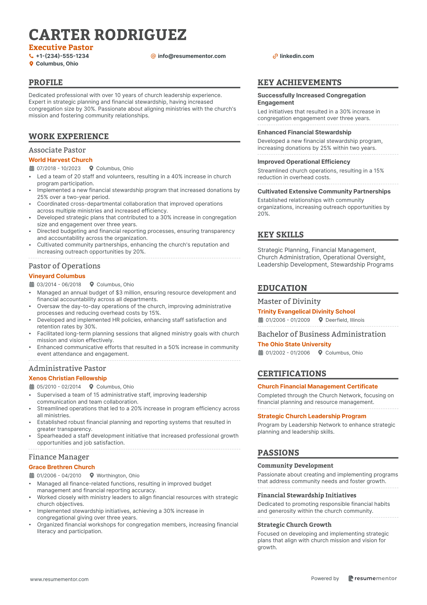 Pastor Resume Examples - Free to Edit ATS-Friendly PDF - 2025