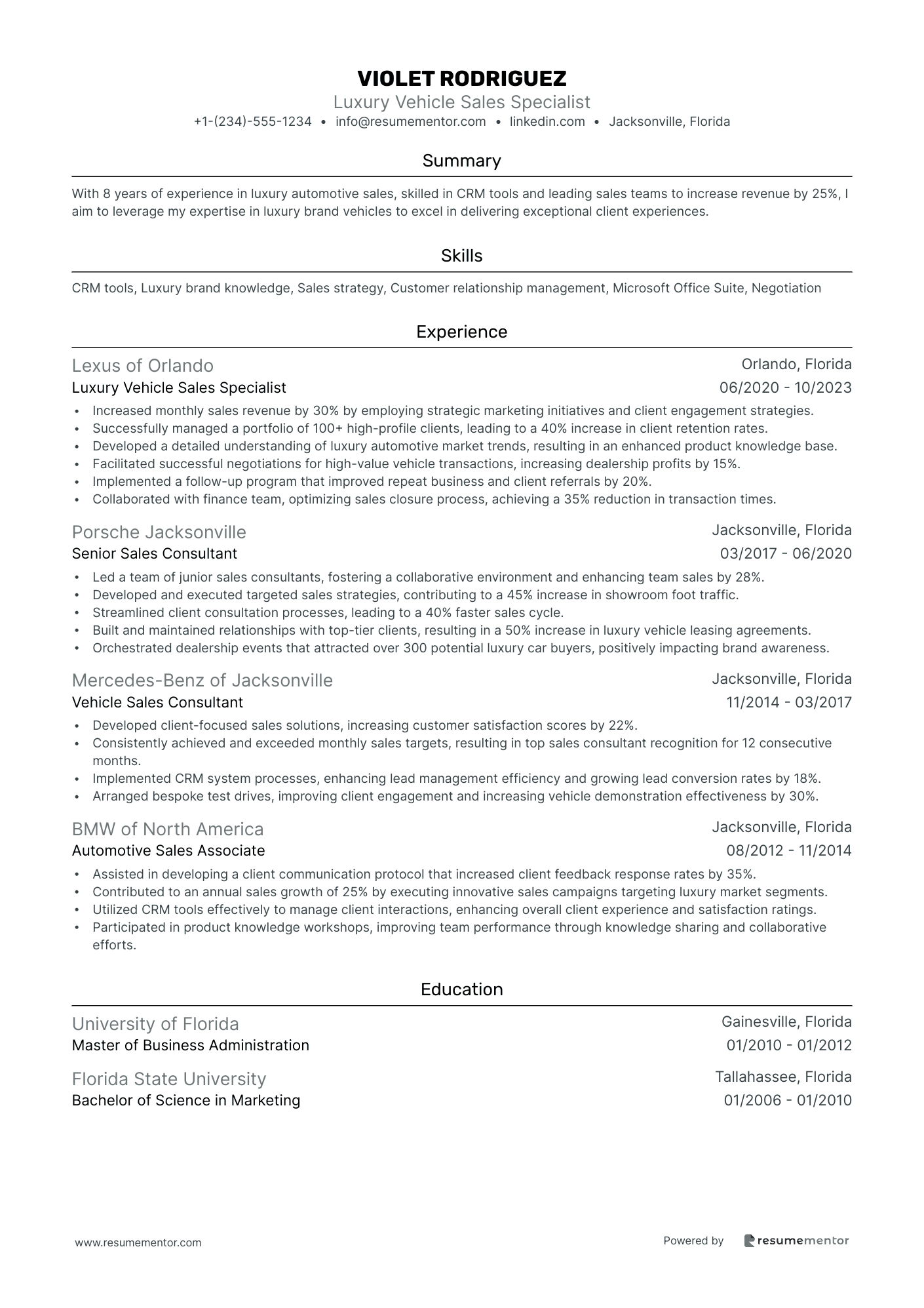 Car Sales Resume Example - Free to Edit ATS-Friendly PDF - 2025