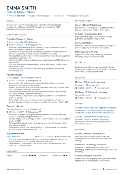 Telemtetry Nurse Resume Example - Free to Edit ATS-Friendly PDF - 2025