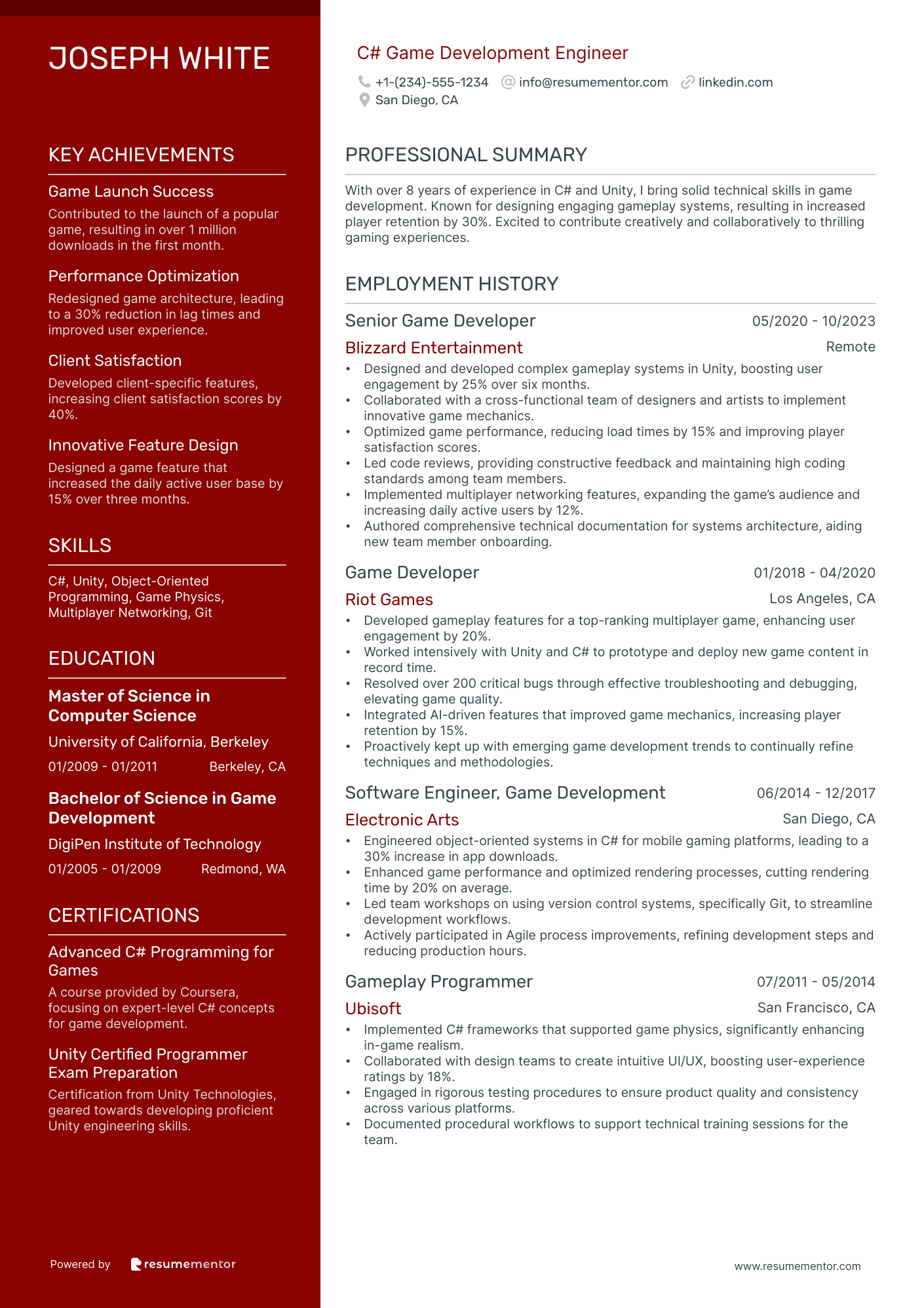 C# Developer Resume Example - Free to Edit ATS-Friendly PDF - 2025